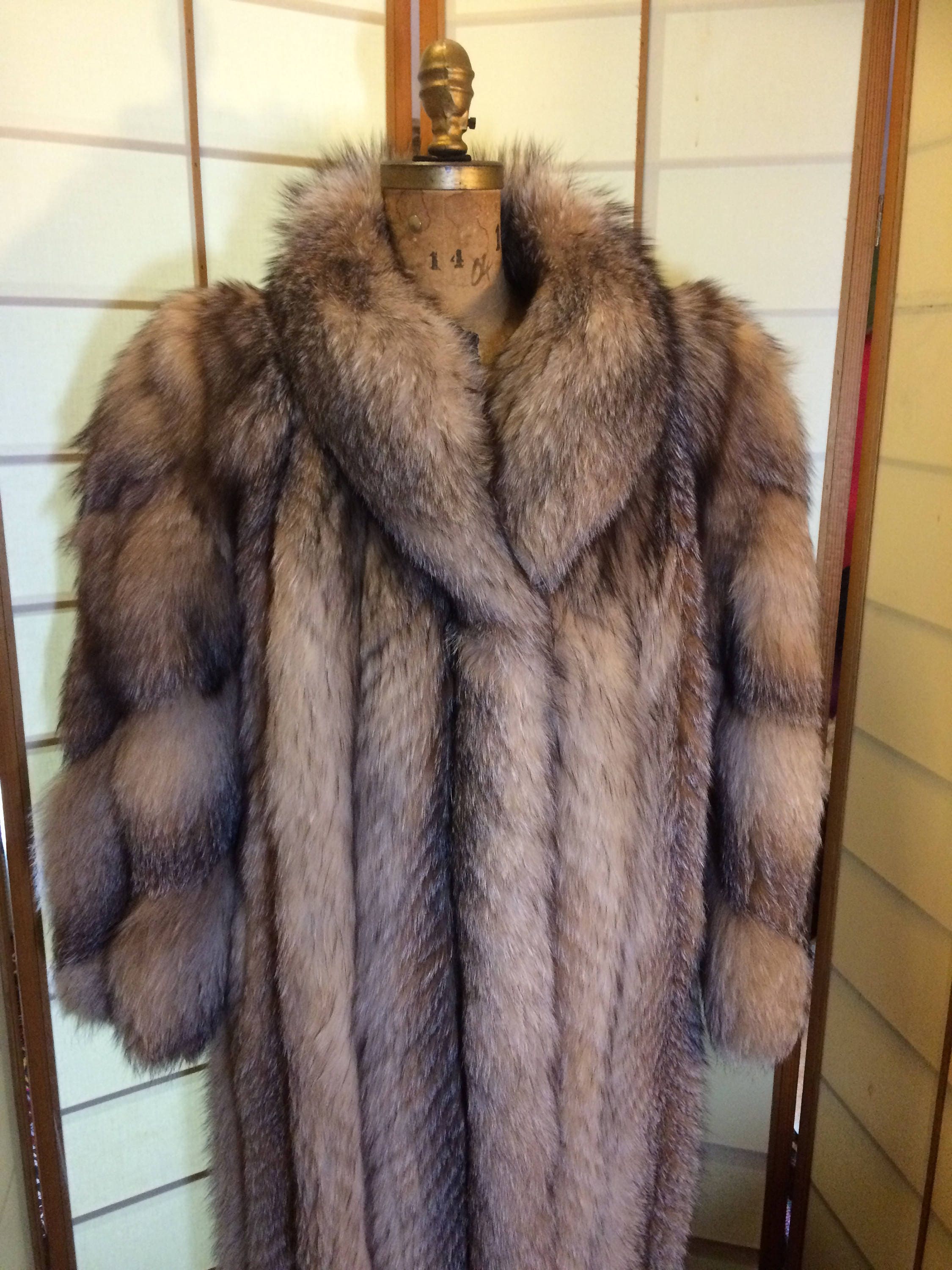 Vintage 80s Full Length Silver Fox Coat with Spiral Sleeves | Shop ...