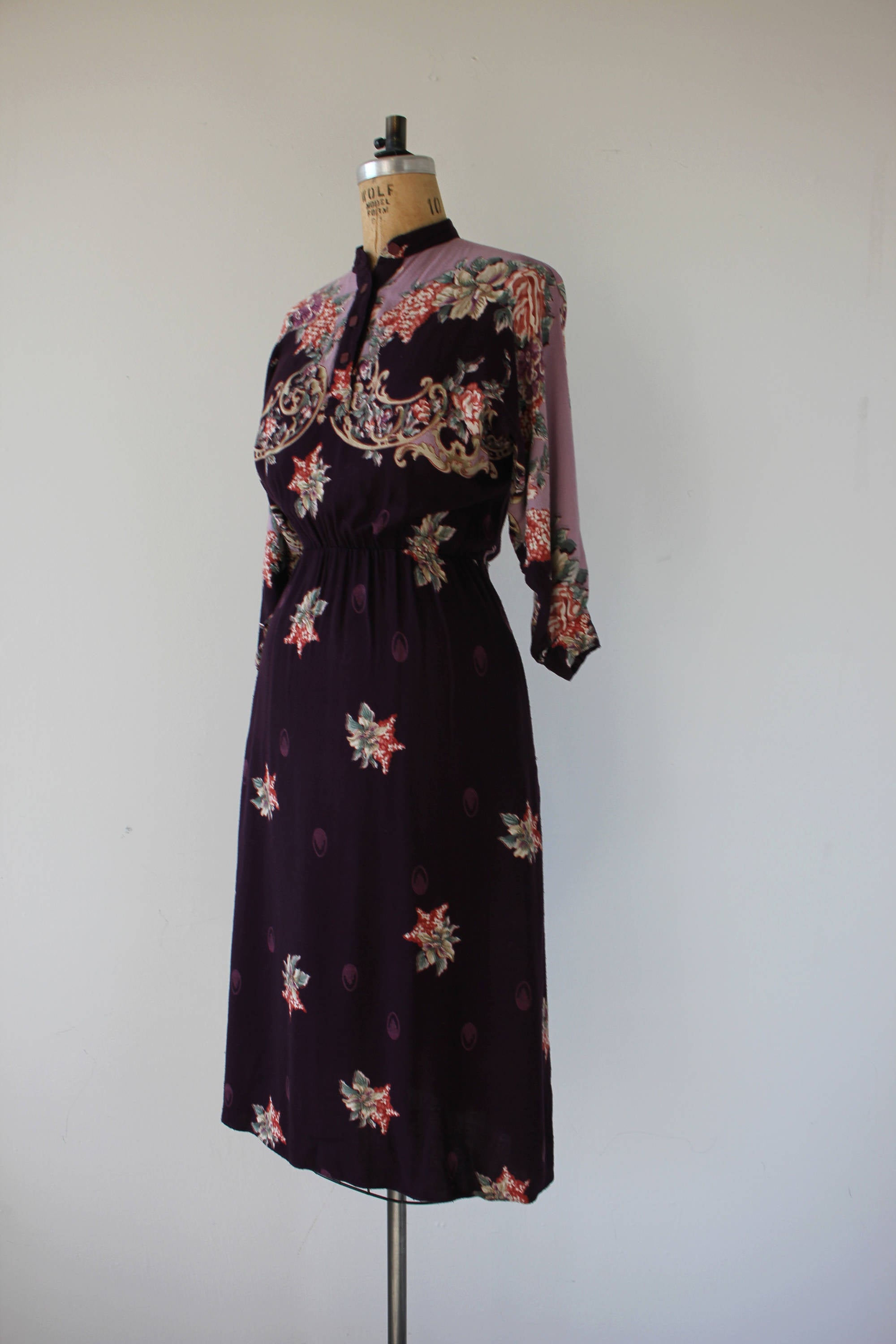 Vintage 80's Dark Purple with Floral Print Shirt Dress by Ragtime ...