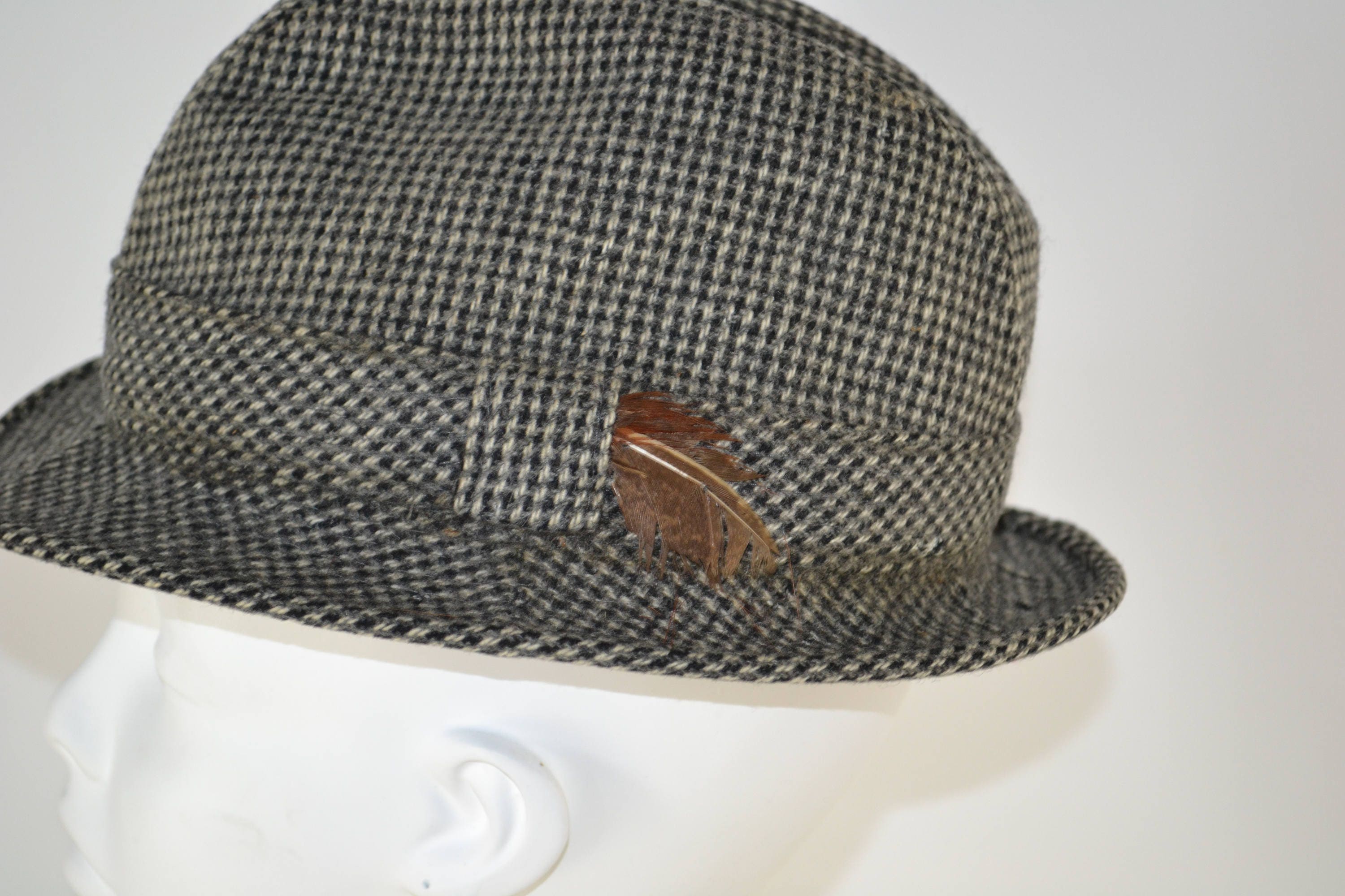 Vintage Mens Black Gray and White Checkered Fedora by St. Michael ...