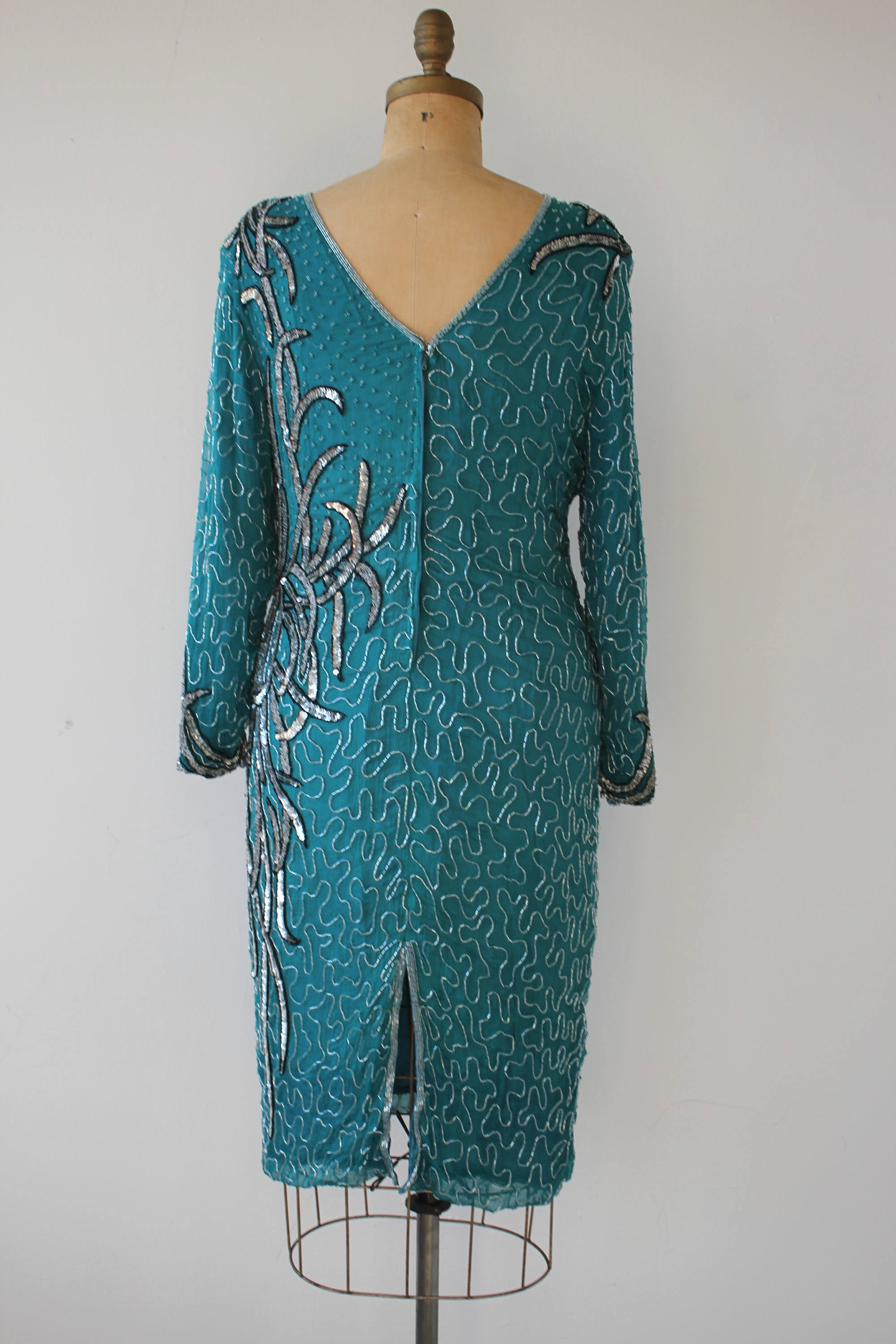 Vintage 70's Teal Beaded Formal Shift Dress by Jewel Queen | Shop THRILLING