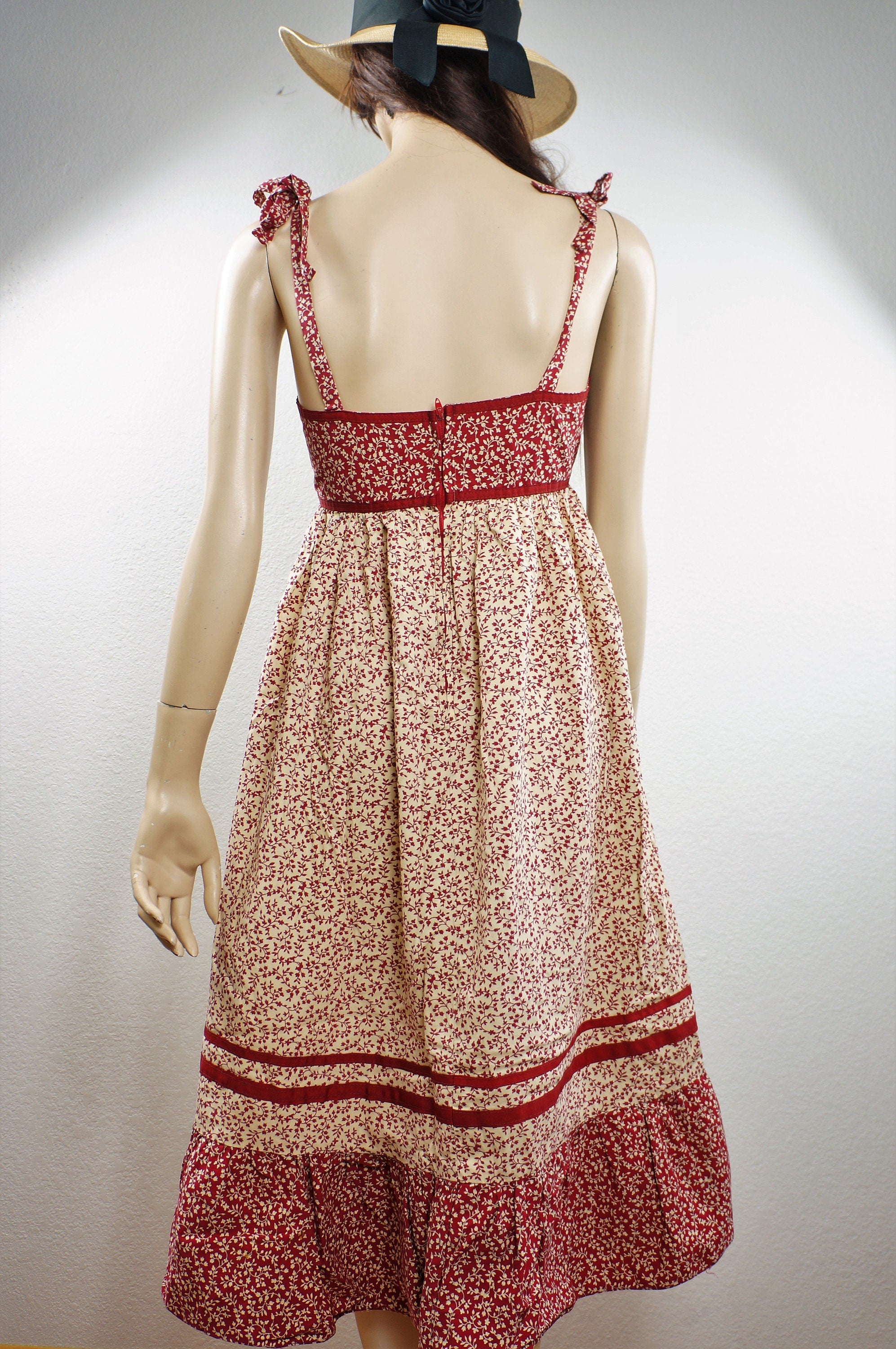 Vintage 60s/70s Thin Strap Empire Waist Calico Peasant Sundress By ...