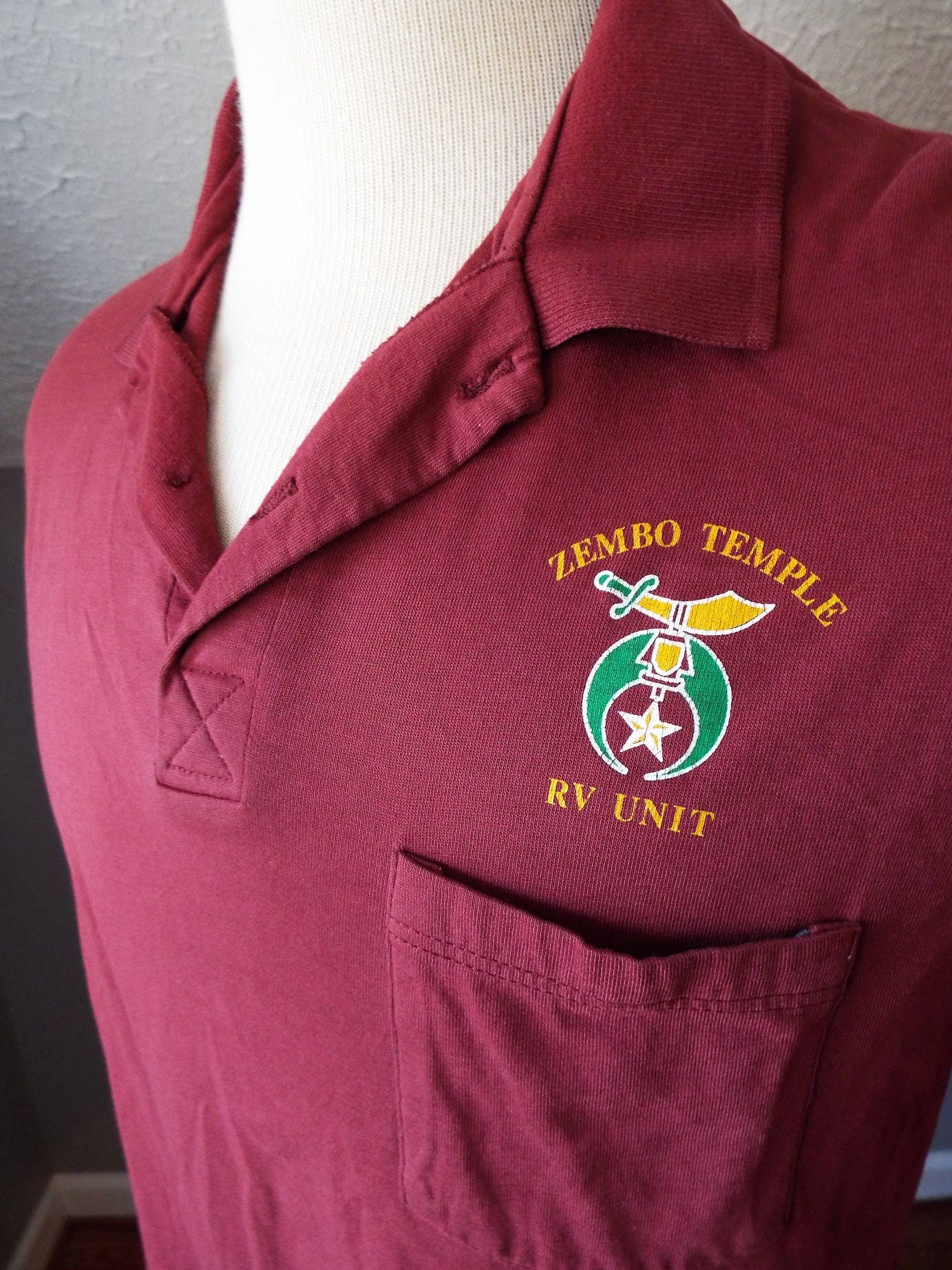 Vintage Maroon Short Sleeve Zembo Temple Polo Shirt by Hanes | Shop ...