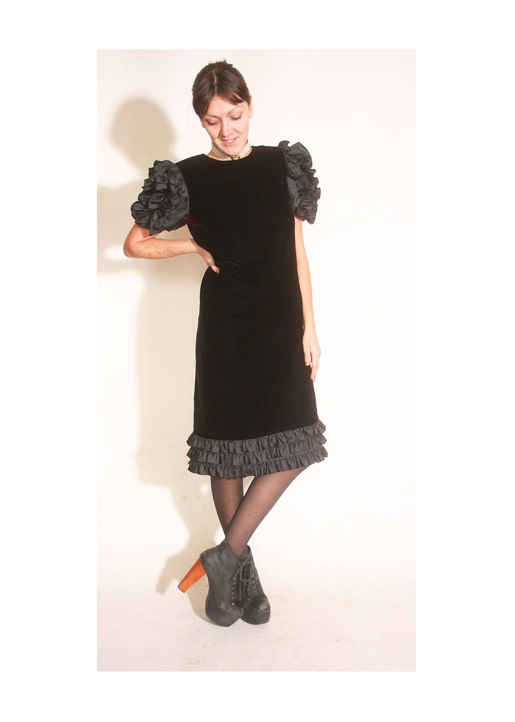Vintage 80’s Velvet and Ruffles Black Dress by Maggie London by ...