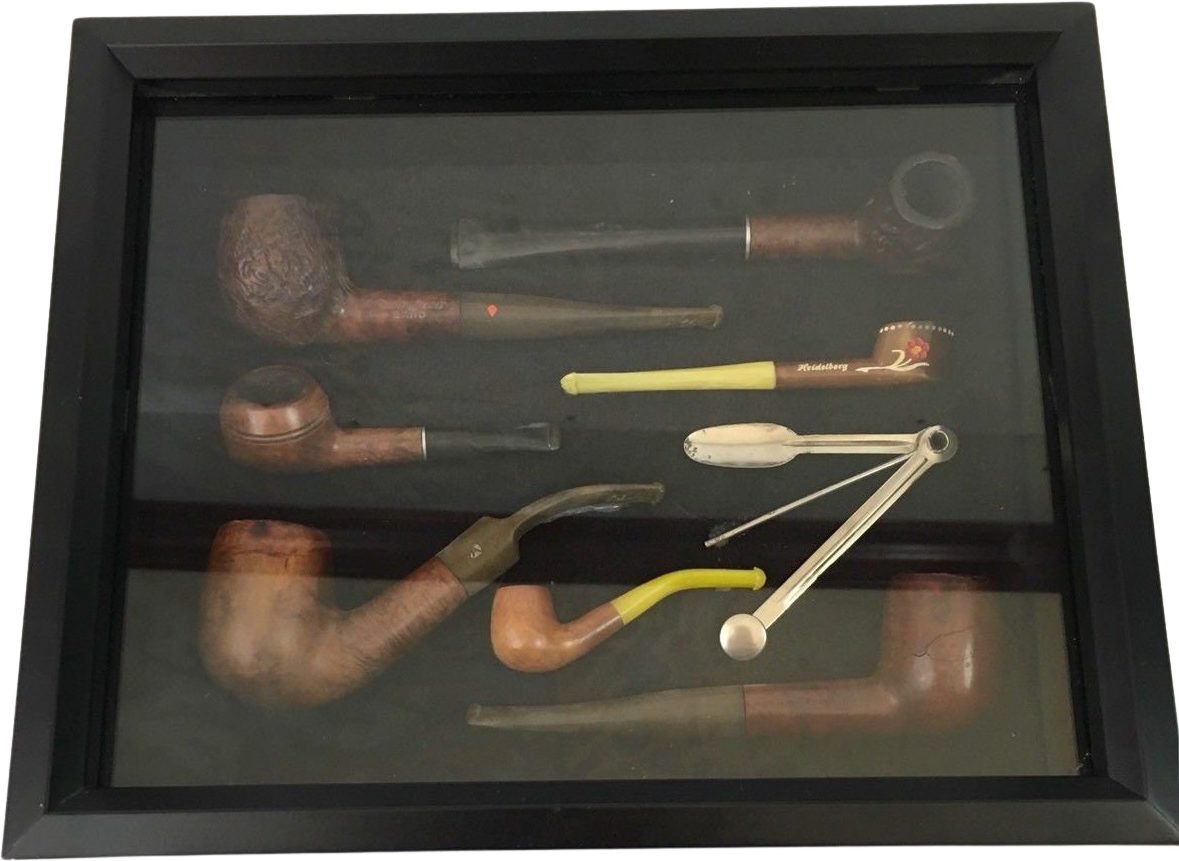 Shadow Box with 7 Vintage Tobacco Pipes and Tools Collectors Gift ...