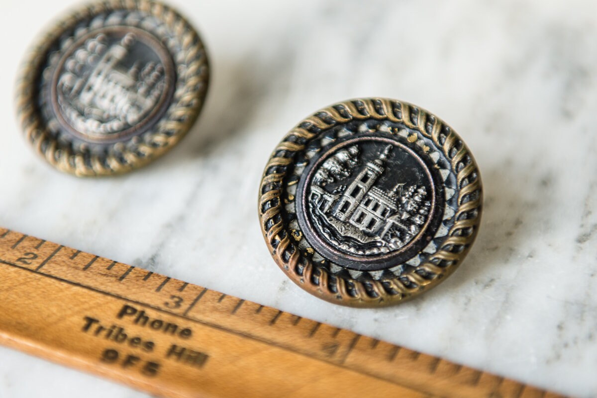 Vintage 40’s Shank Buttons Embossed with Metal Castle Motif | Shop ...