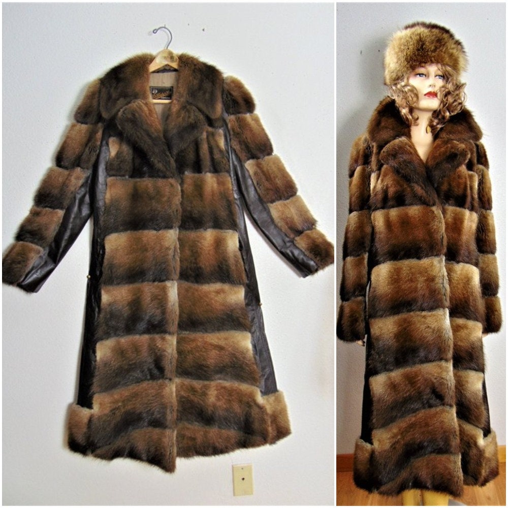Vintage 70s/80s Thick Mink And Leather Maxi Coat By Full Length Fur ...