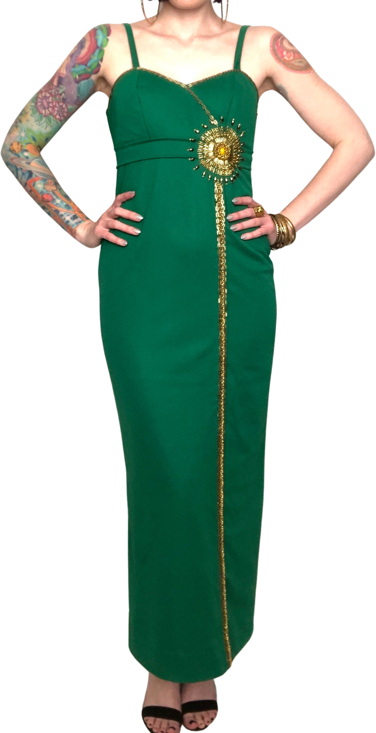 Vintage 60s Royal Green Gold Beaded Starburst Cleopatra Egyptian Reviv ...