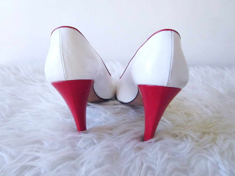 Vintage 50’s Italian Leather Red and White Spectator Heels by Yves ...