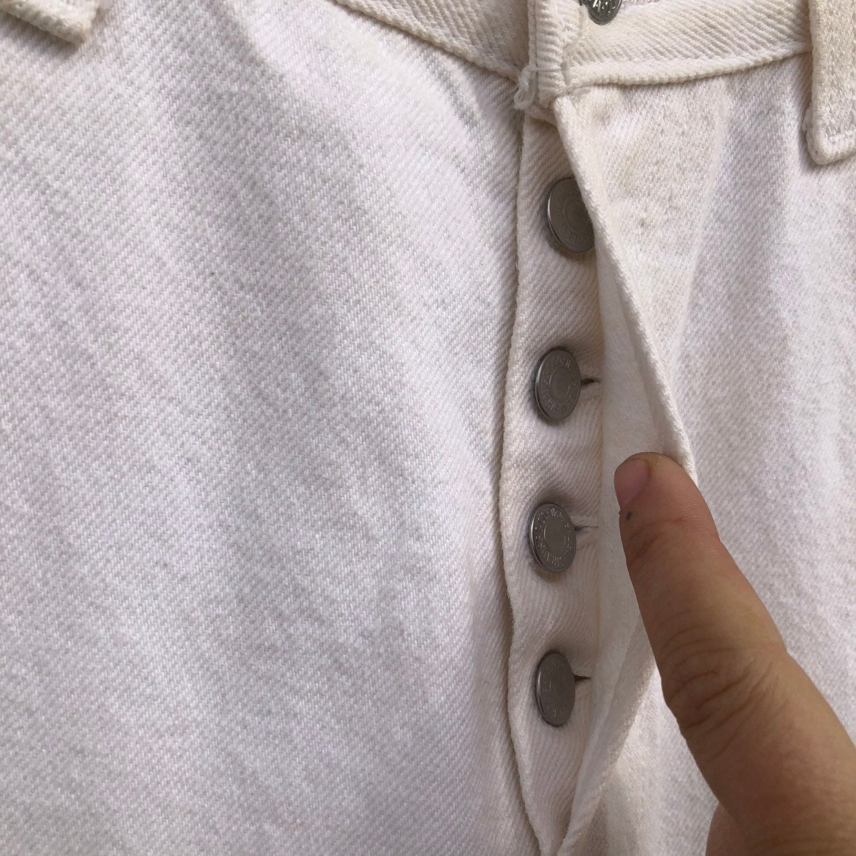 Vintage Button Fly High Waisted White Jeans by Levi's | Shop THRILLING