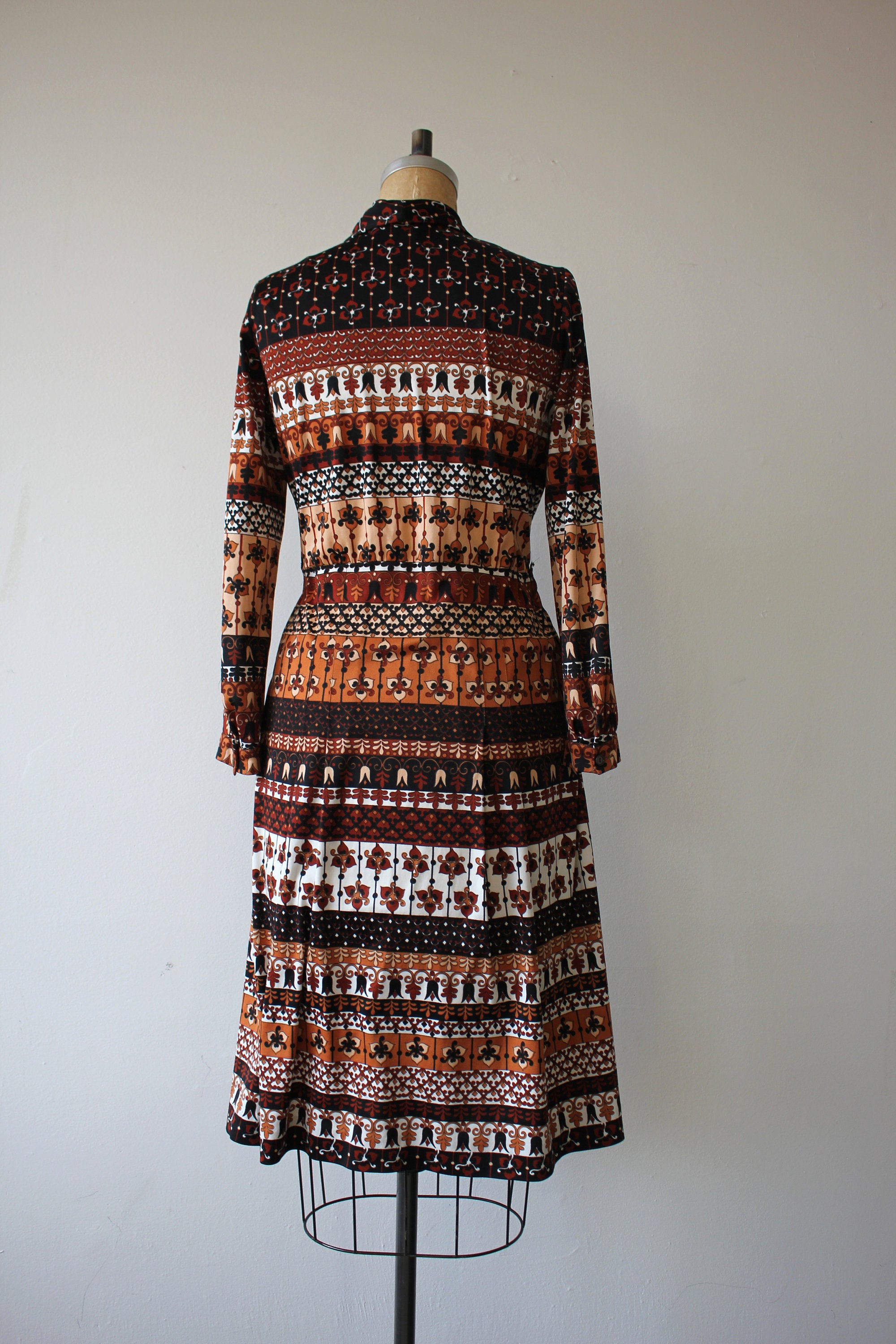 Vintage 70's Black Brown and White Multi Print Zip Up Dress by Ein Fink ...