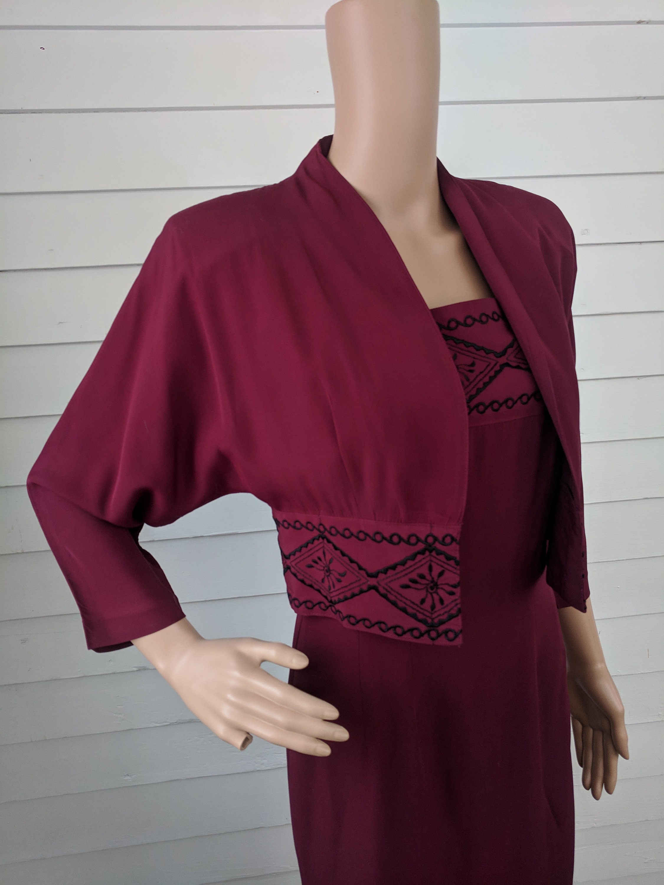 Vintage Dark Red Dress Sleeveless with Bolero Jacket by Rina Rossi ...