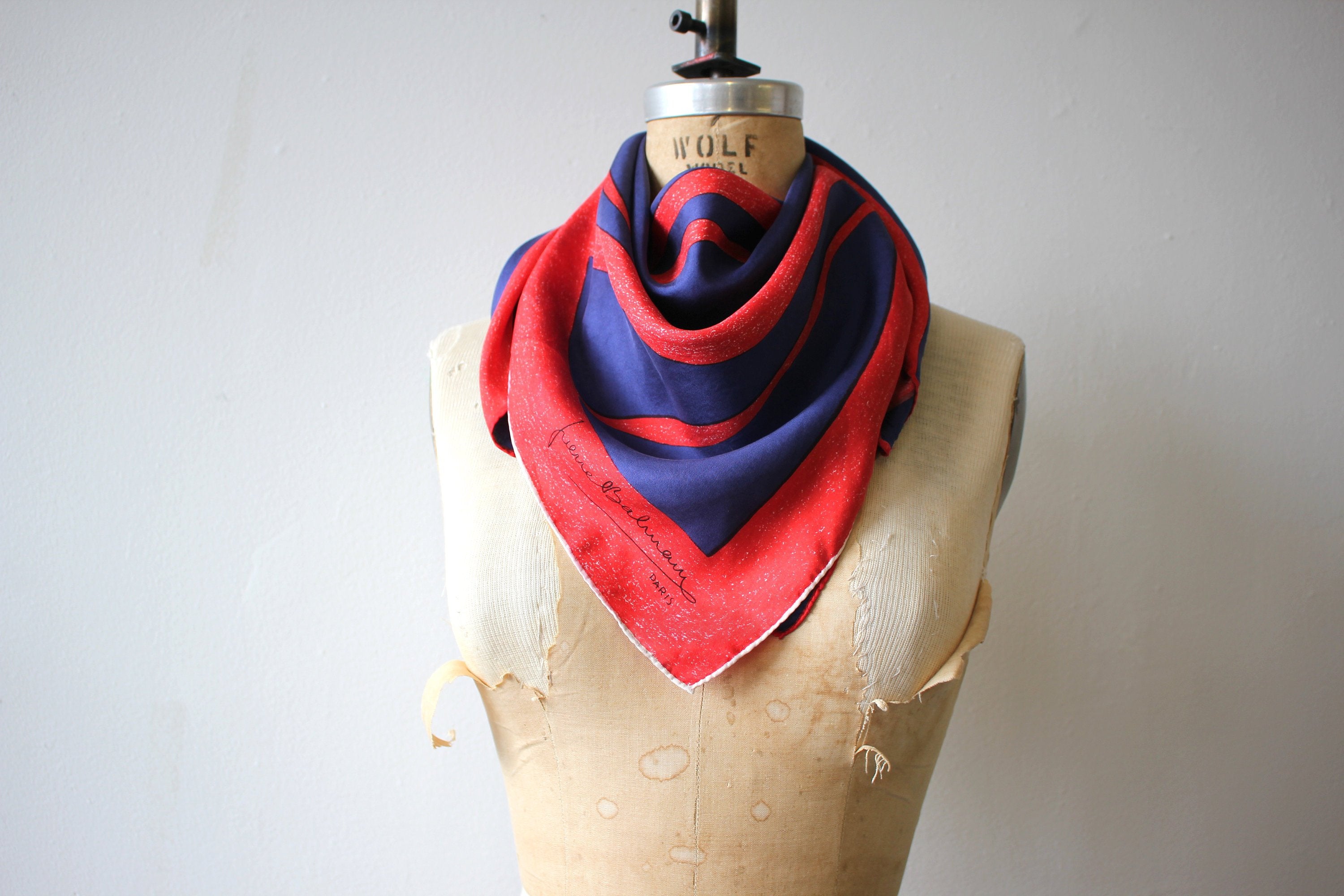 Vintage 60's Blue and Red Silk Scarf by Pierre Balmain Paris | Shop ...