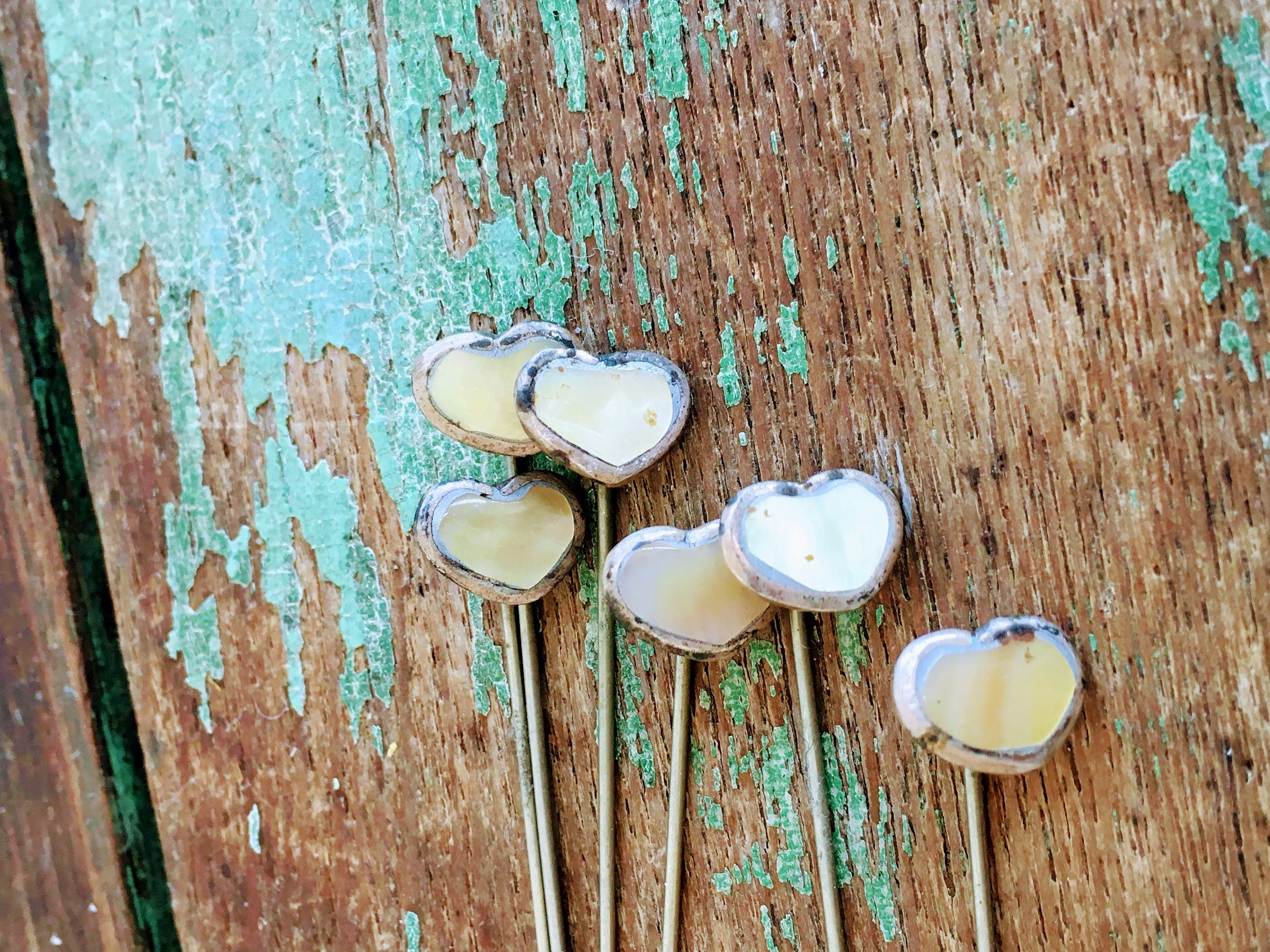 Vintage Antique Sterling Silver Mother of Pearl Heart Stick Pin Hat Pin ...