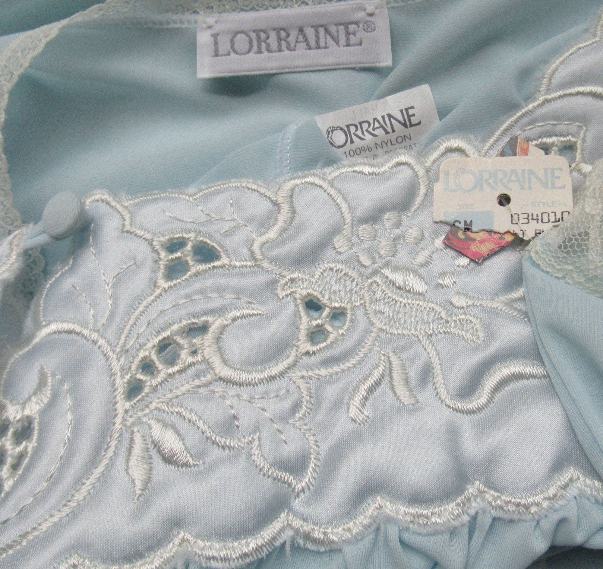Vintage Lorraine Robe Small Pastel Blue Nylon Cream Lace Original Paper ...