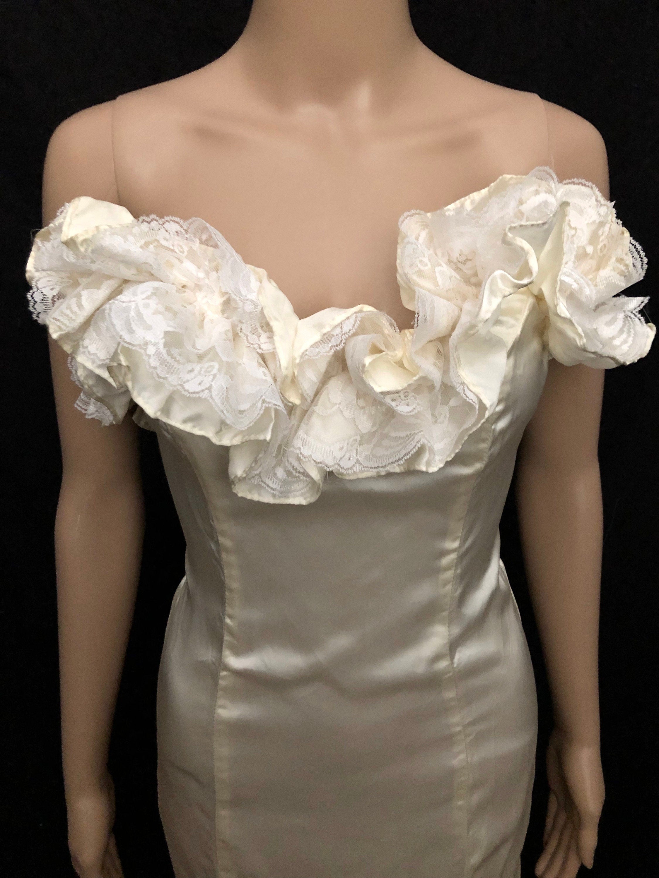 Vintage 80s White Satin and Lace Mermaid Hem Strapless Gown Bombshell ...