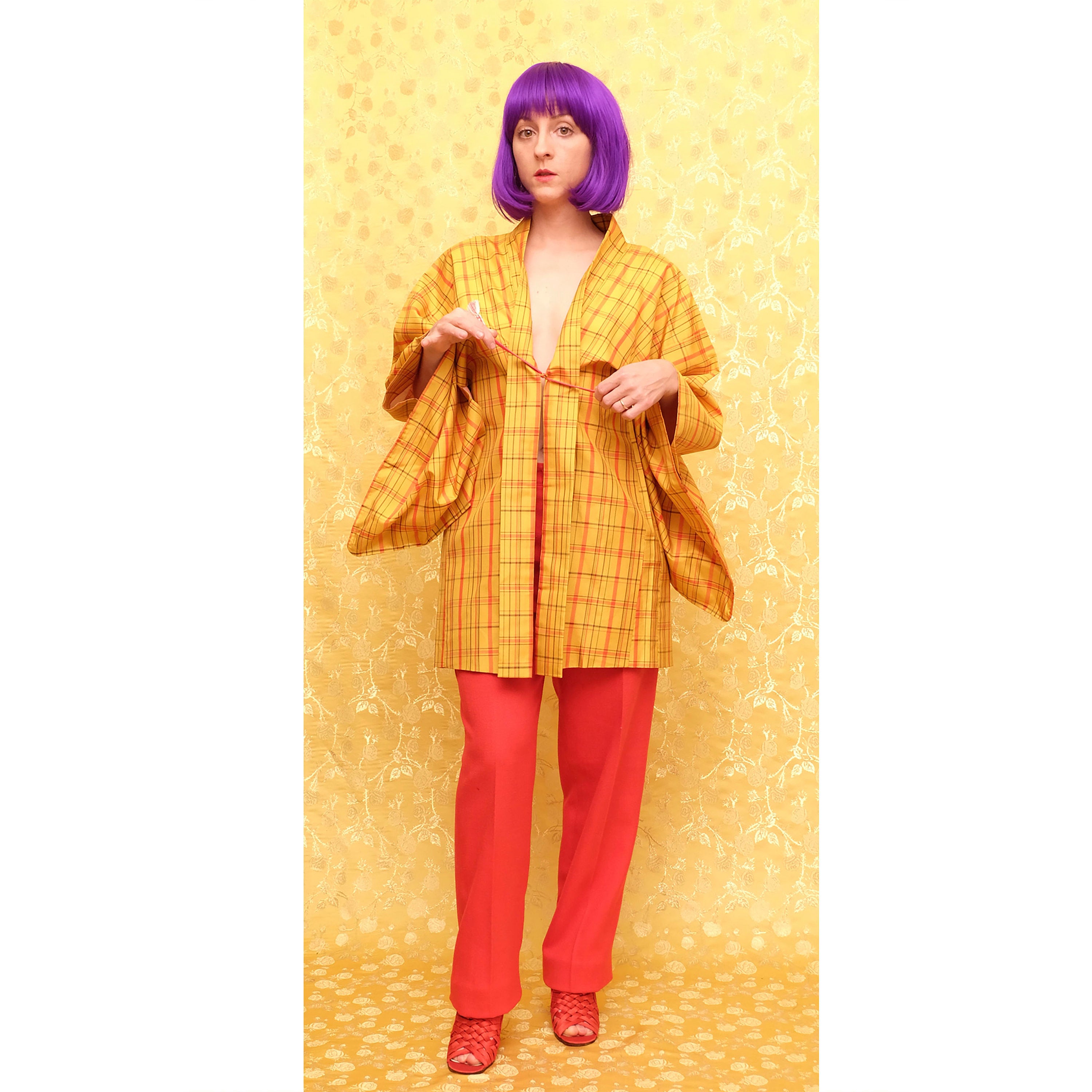 Vintage Yellow and Red Plaid Haori Kimono Japanese | Shop THRILLING