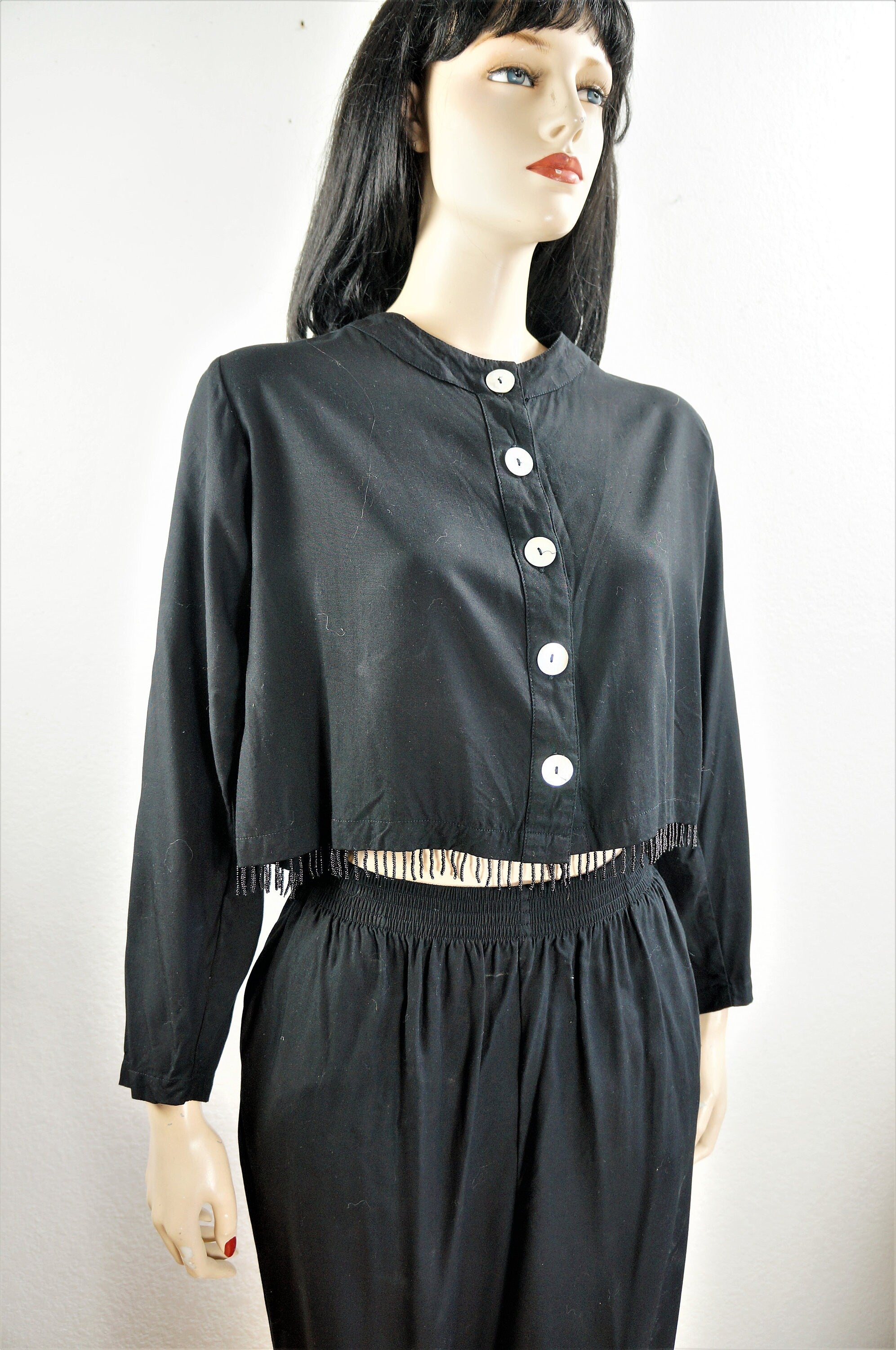 Vintage 80s Black India Cotton Crop Top / Capri Pant Set A+ By India ...