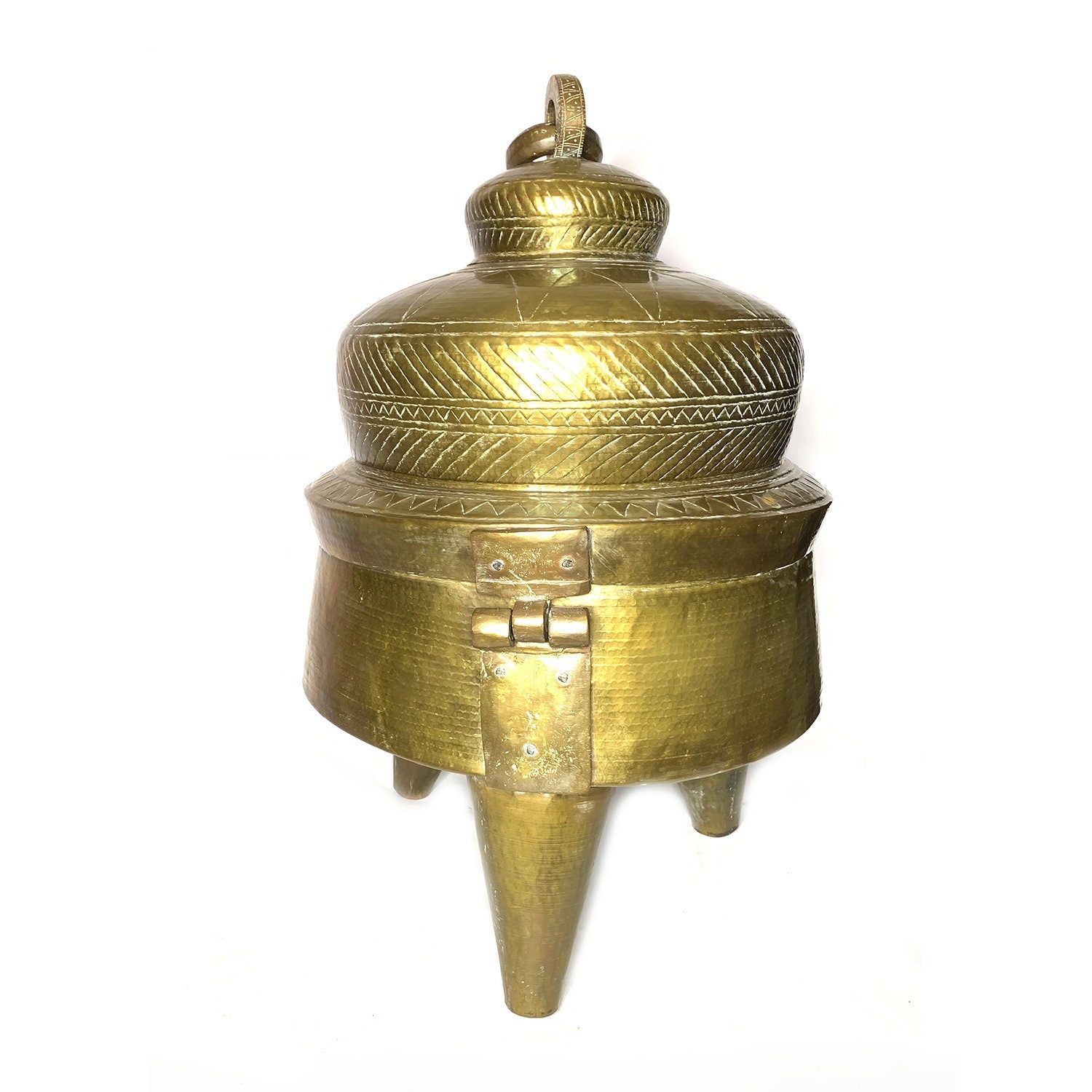 Vintage Massively Huge Hand Made Footed Solid Brass Lidded Vessel ...