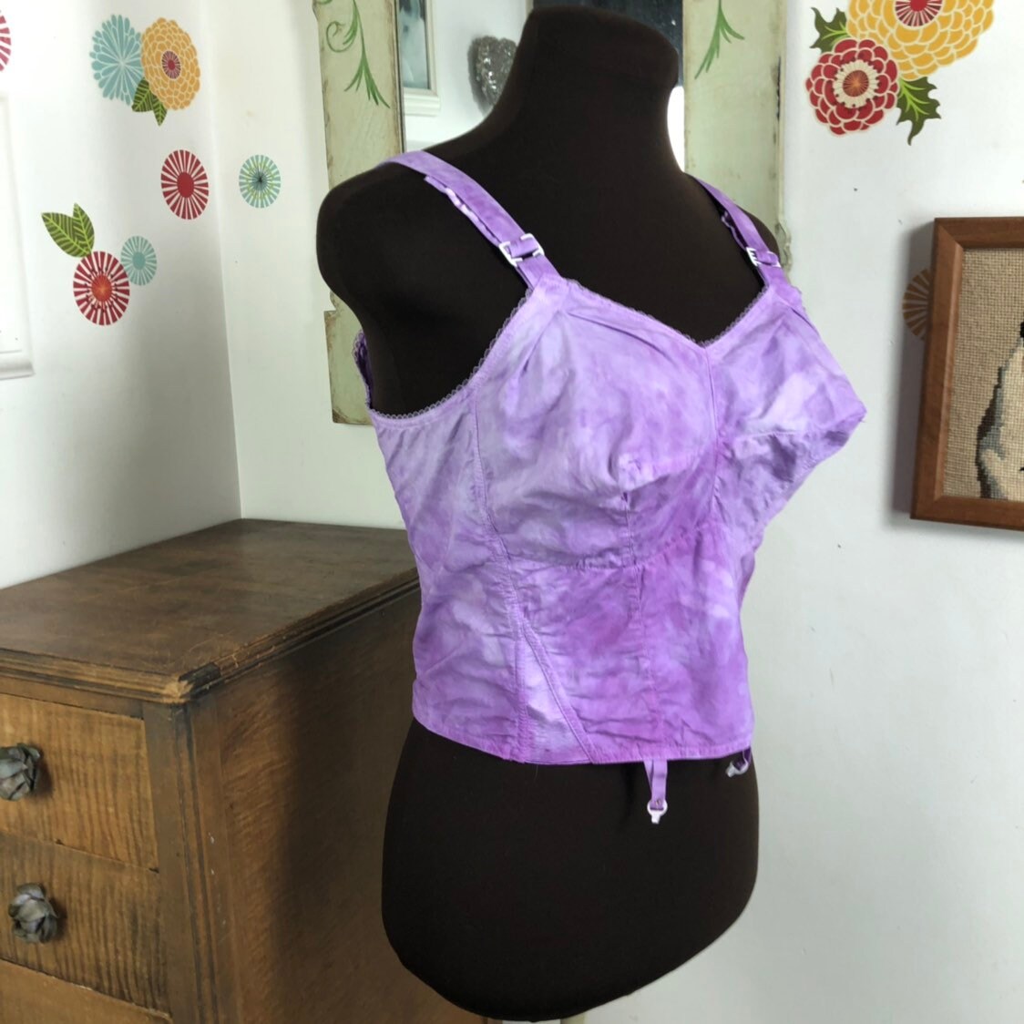 Vintage Hand Dyed Longline Bra Size 36d Purple Lingerie 60s 70s Rockab ...