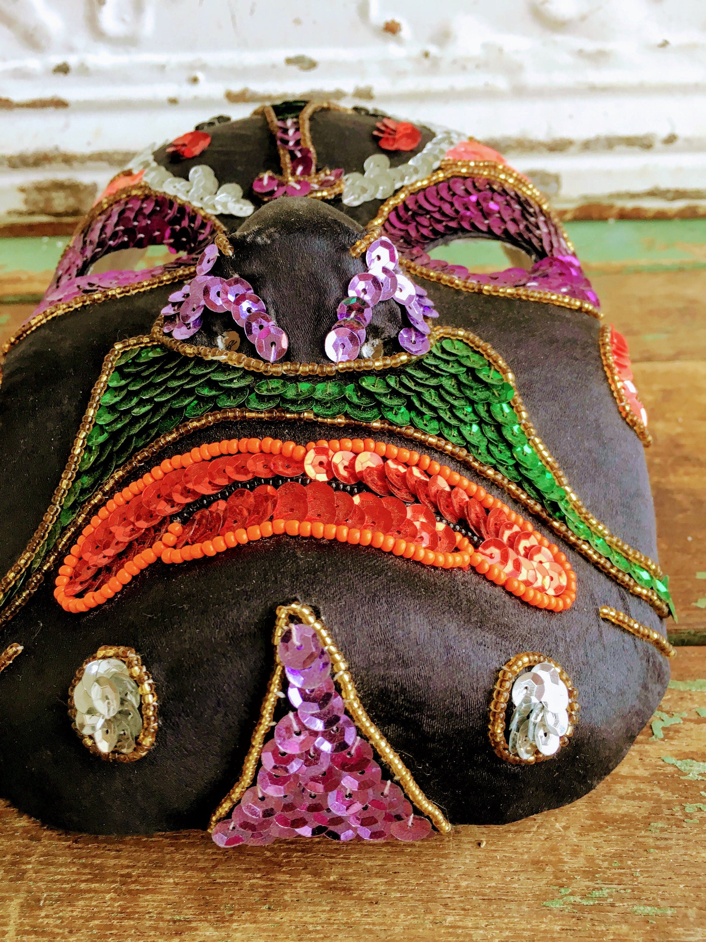 Vintage Opera Mask Black Satin Beads and Sequins | Shop THRILLING