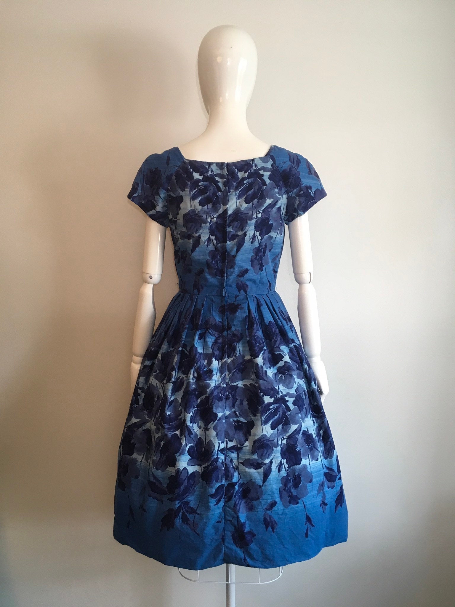 Vintage 50's Blue Floral Cap Sleeve Midi Dress | Shop THRILLING