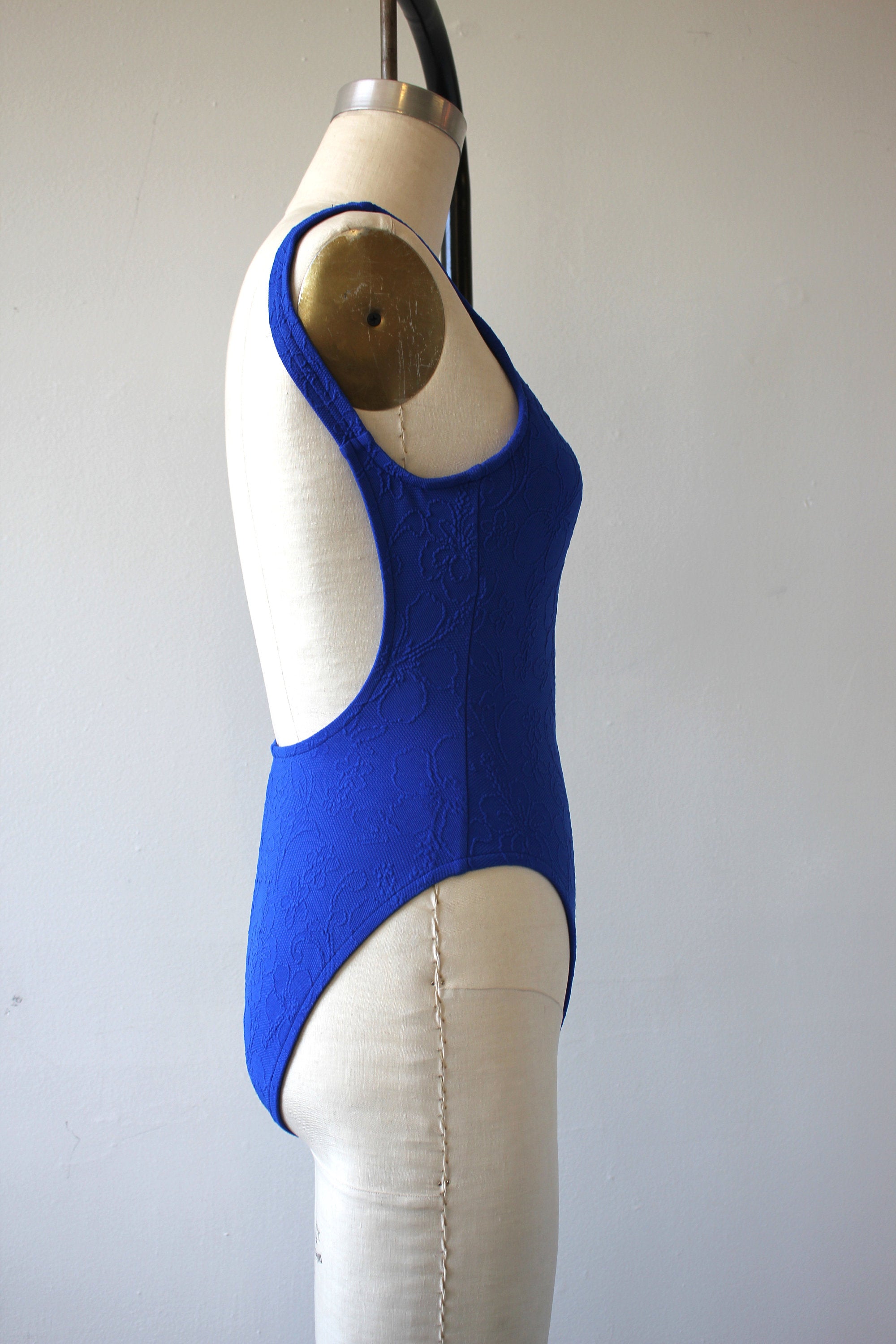 Vintage 90's Royal Blue Floral Woven Swimsuit by Sunrays | Shop THRILLING