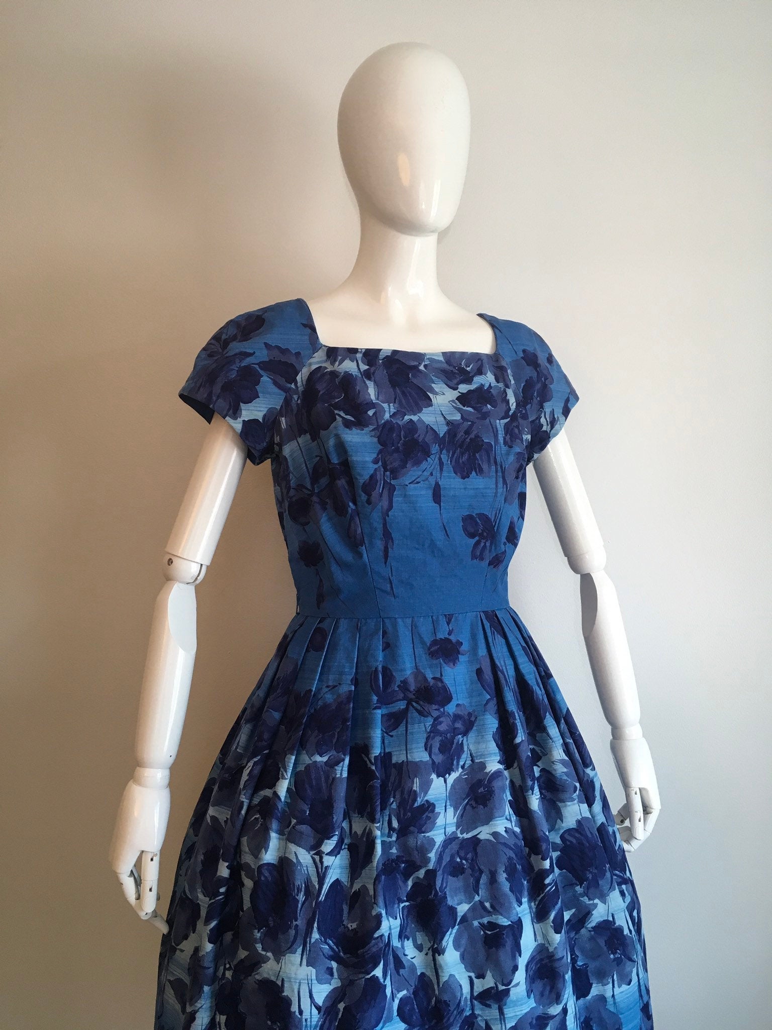 Vintage 50's Blue Floral Cap Sleeve Midi Dress | Shop THRILLING