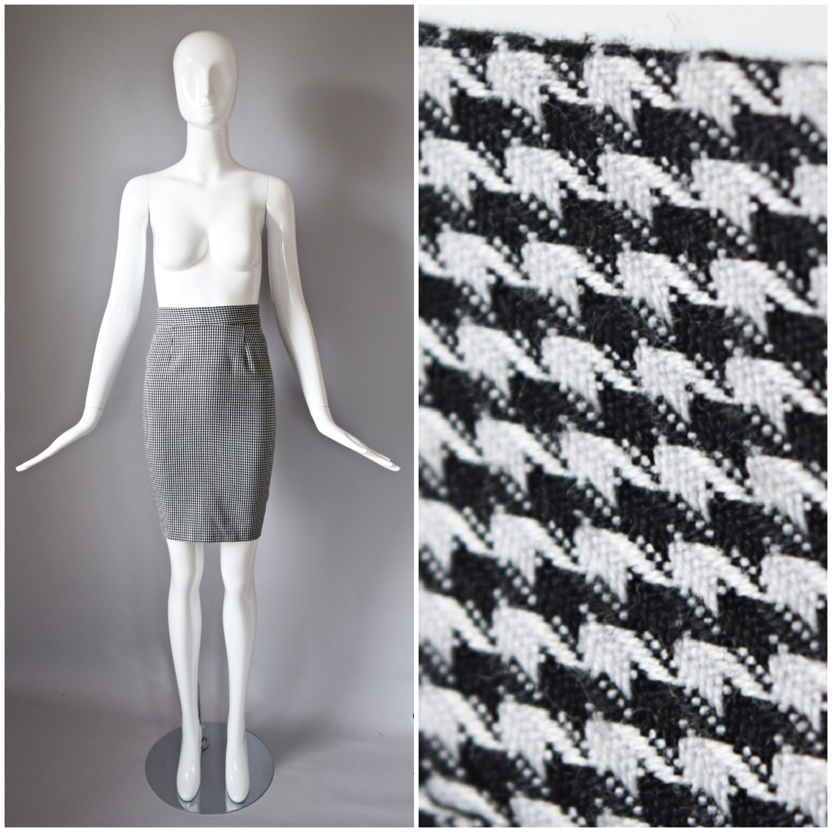 Vintage 80s Carole Wren Petite Black and White Houndstooth Woven High ...