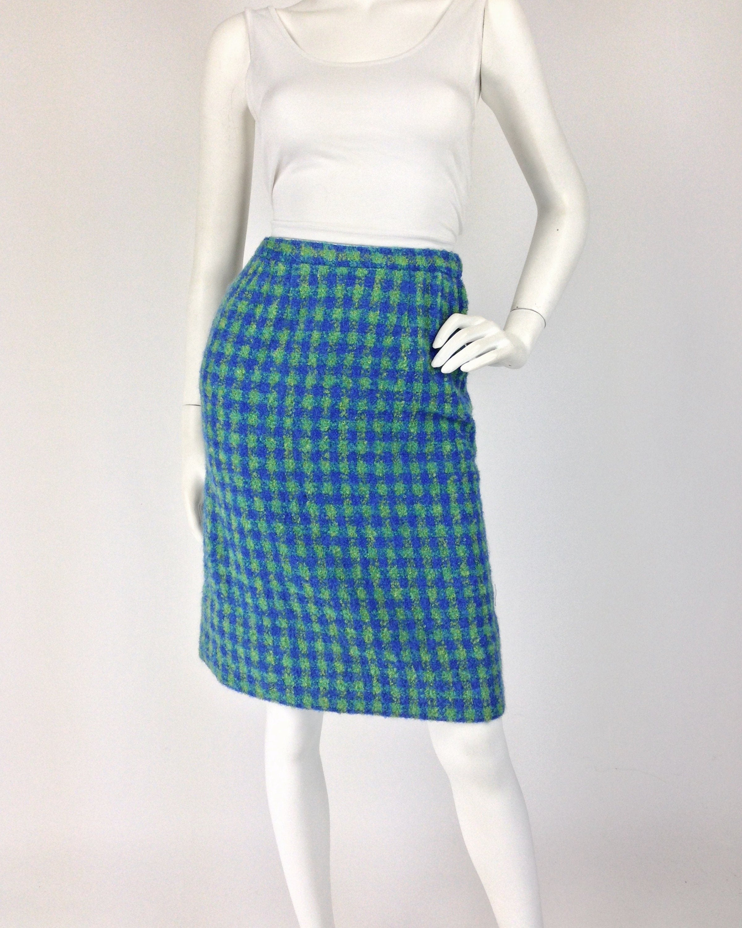 Vintage 60s Mod Wool Checkerboard Pencil Skirt By Suflay | Shop THRILLING