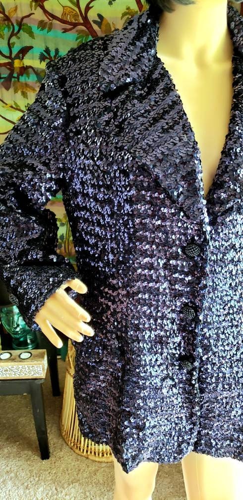 60s Purple Sequin Suit Coat Vintage Sequin Blazer Sparkly Sequin Jacke ...