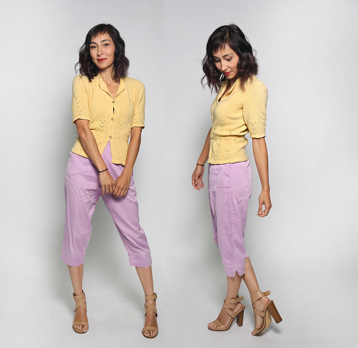 Vintage Lavender Clam Diggers 60s Purple Cotton Pedal Pushers Skinny F ...