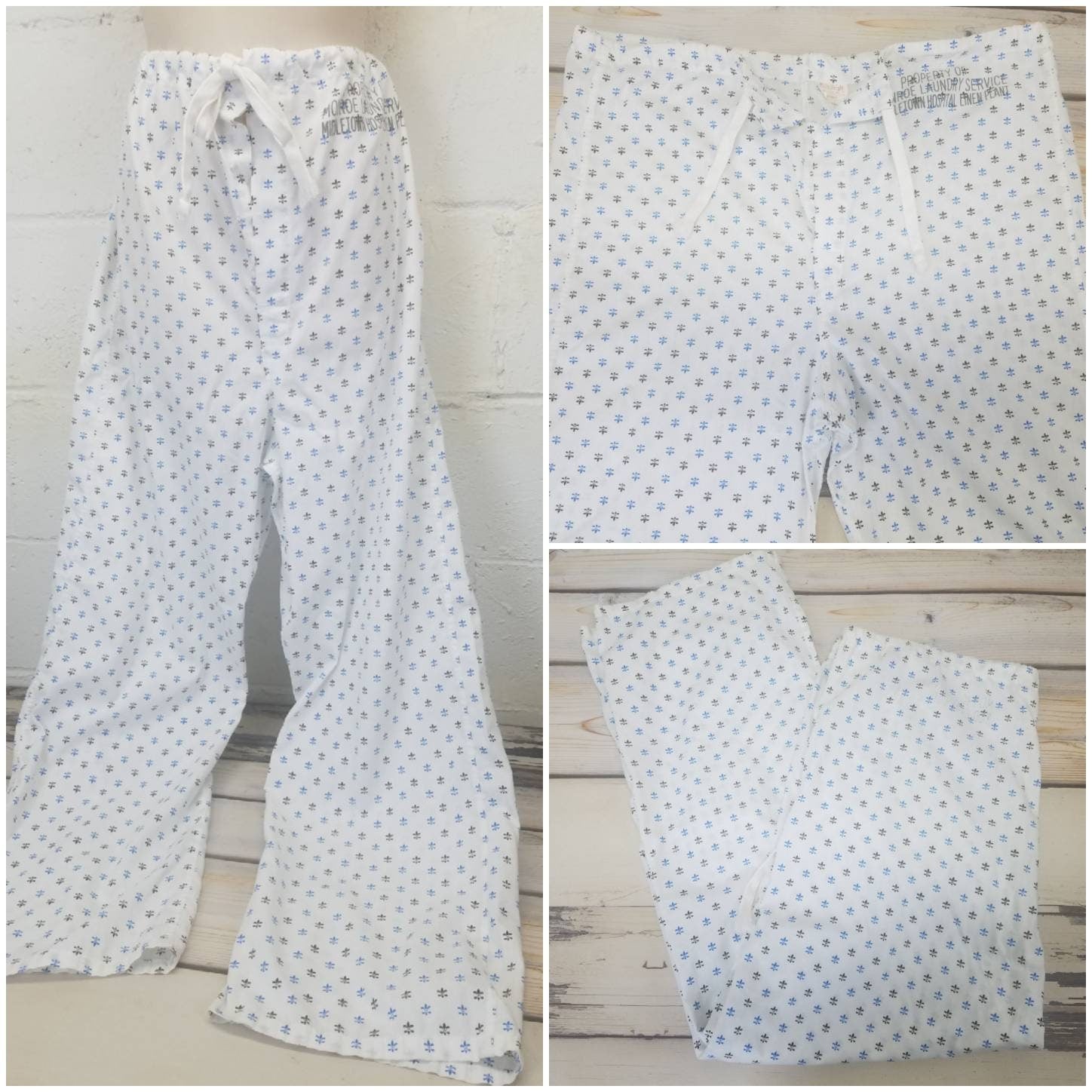 Vintage Fleur De Lis Scrub Pants Hospital Pants Large Mid Century Midd ...