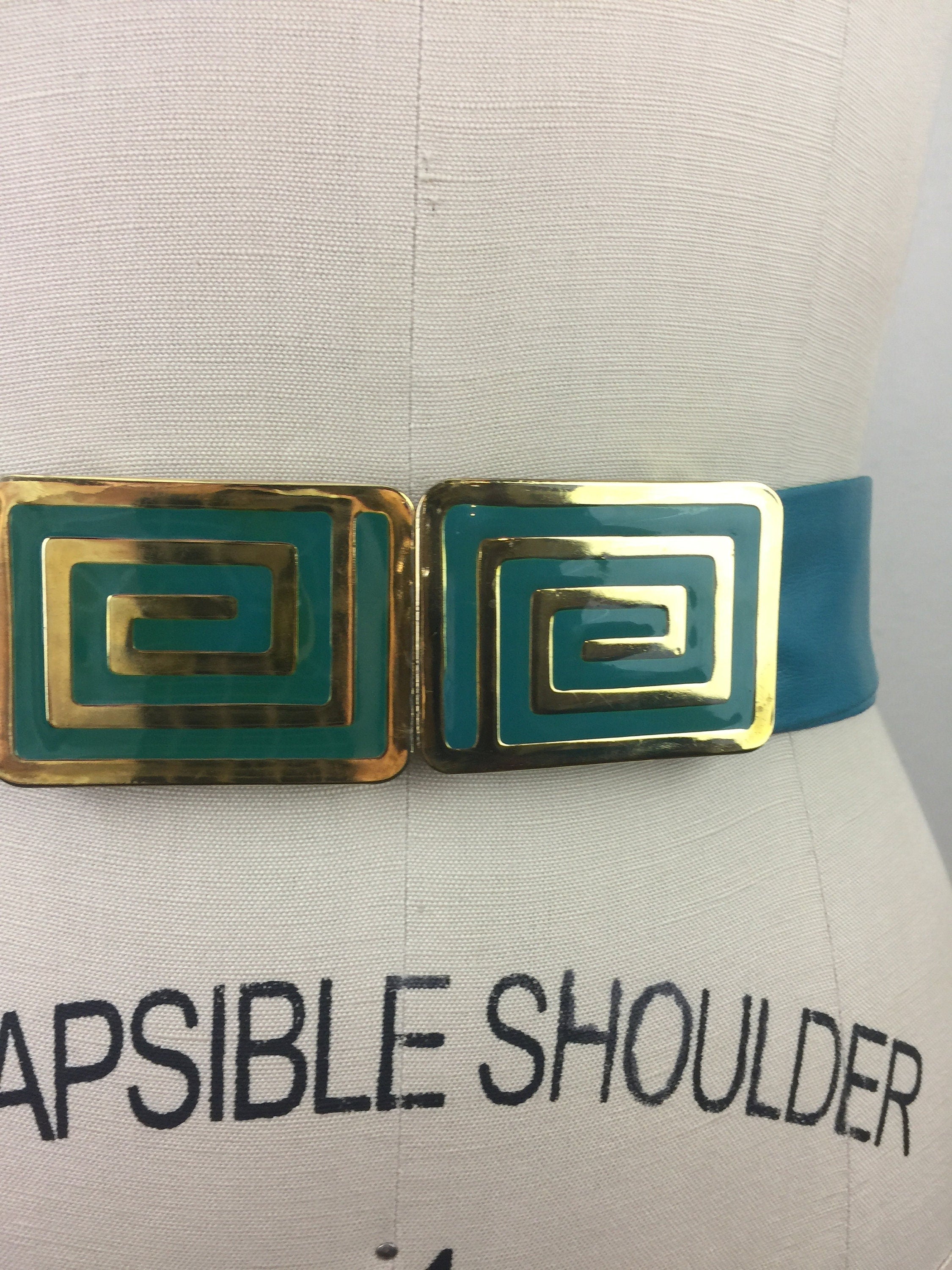 Vintage 80s Teal Geometric Dress Belt Adjustable | Shop THRILLING