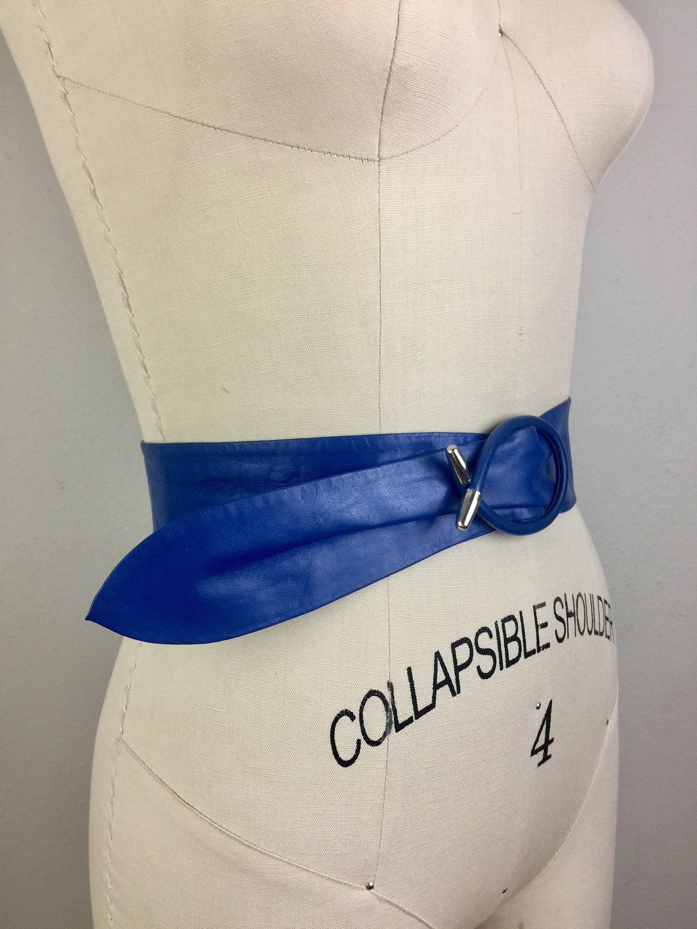 Vintage 80s Blue Leather Dress Belt Adjustable | Shop THRILLING