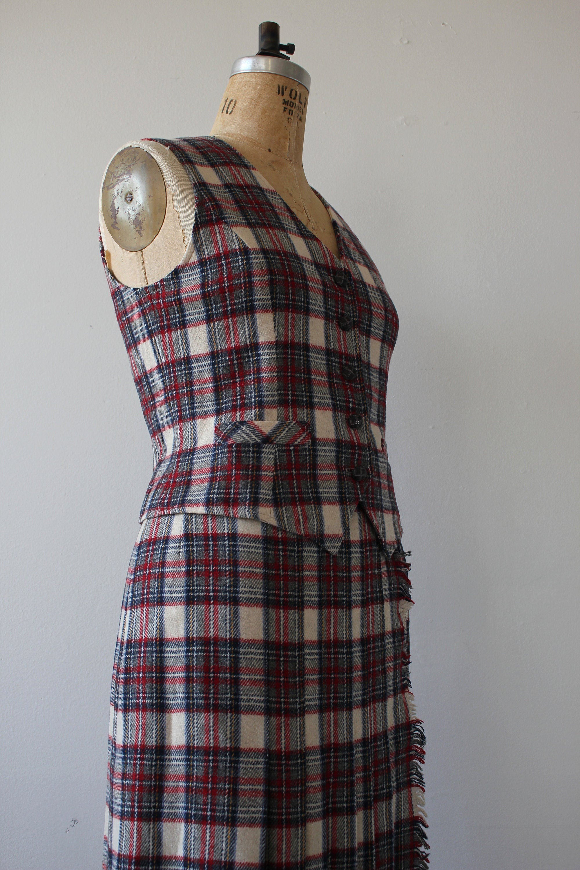 Vintage 70's Wool Plaid Vest and Wrap Skirt Set by The Villager | Shop ...