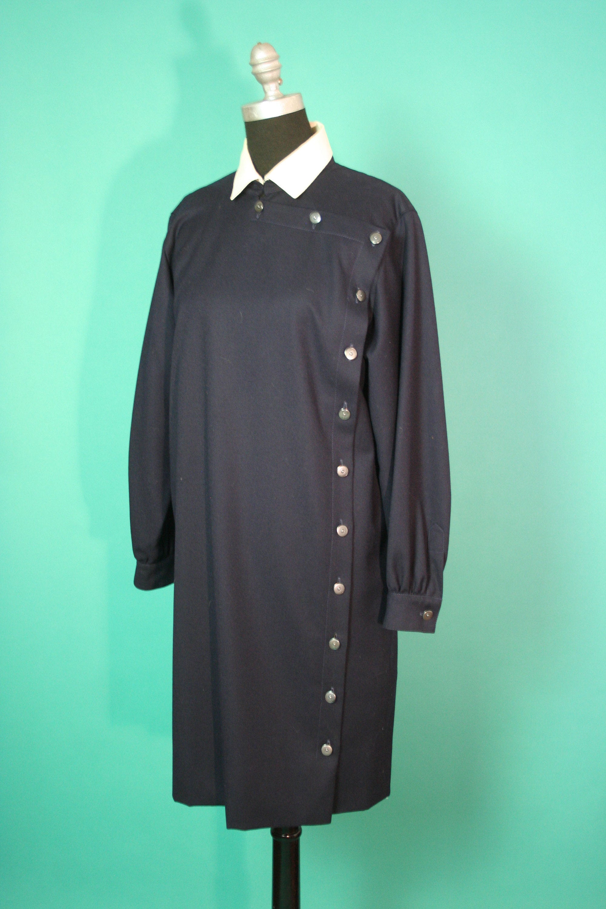 Vintage 80’s Black Asymmetrical Flap Dress Long Sleeve High Collar by ...