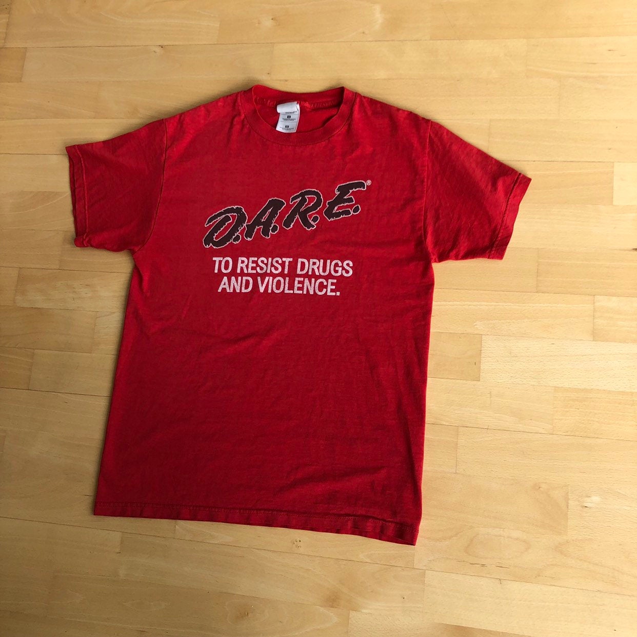 Vintage 90’s Red T-Shirt with Black and White Lettering | Shop THRILLING