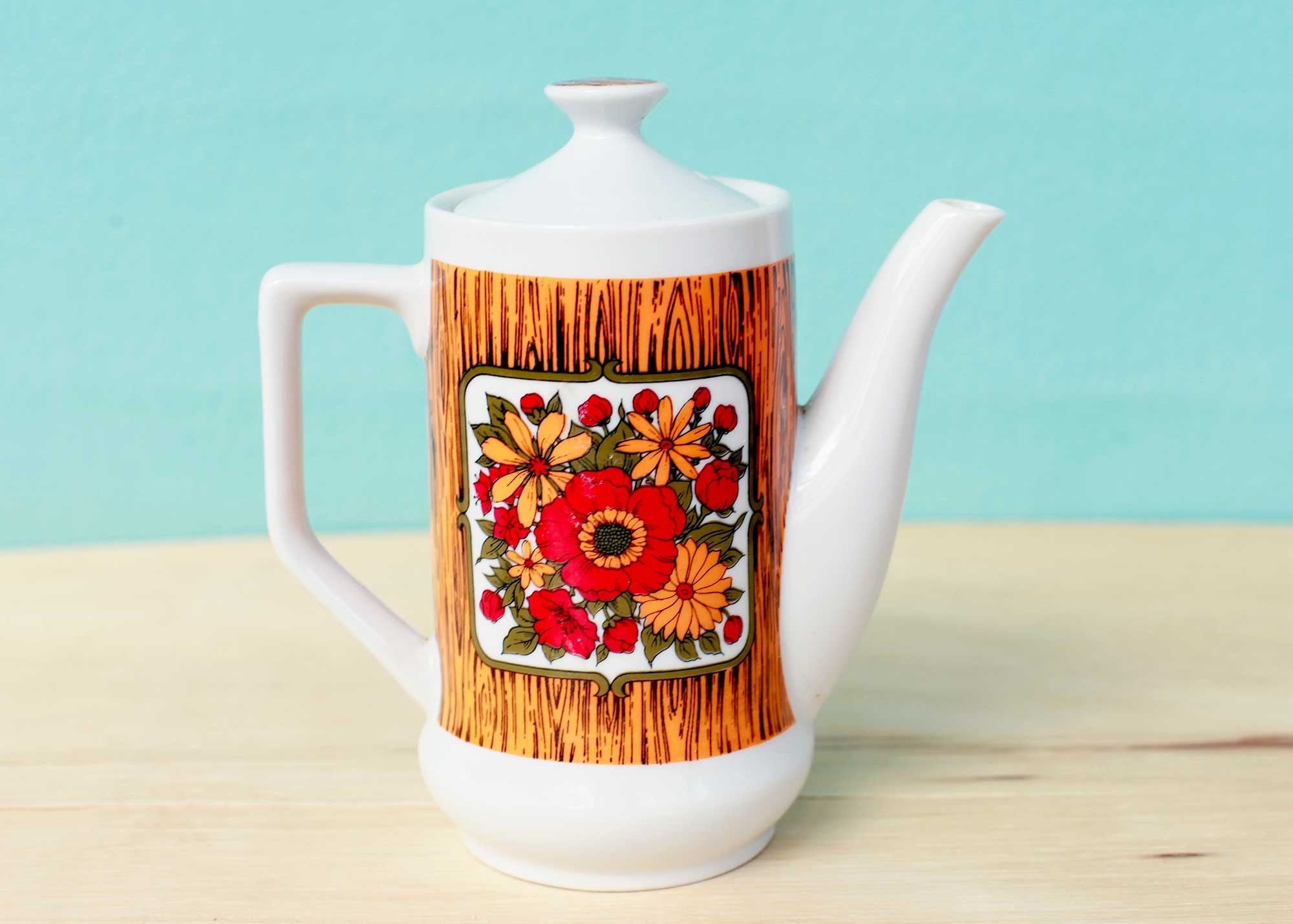 Vintage 70s Mid Mod Coffee Set Orange Yellow and Red | Shop THRILLING