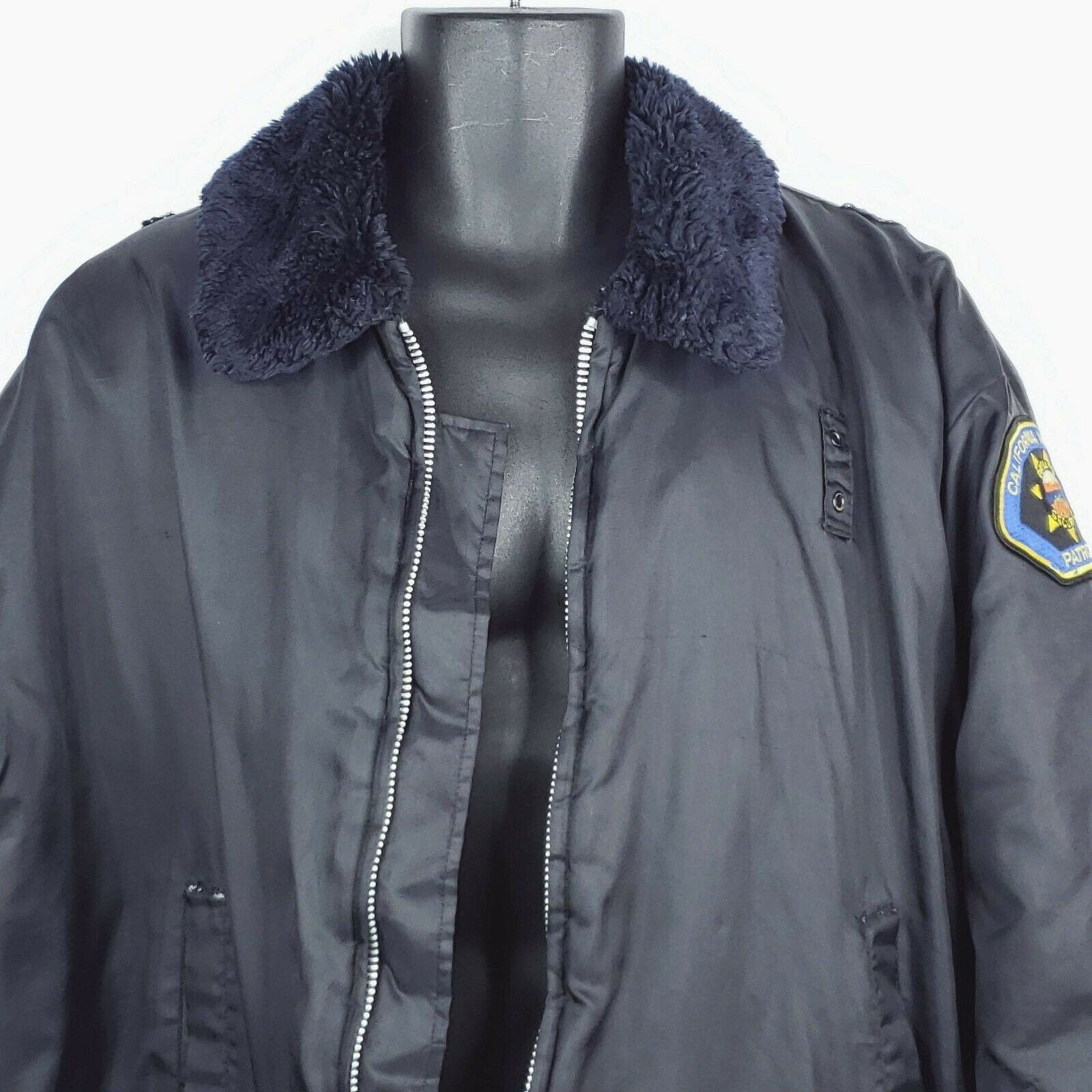 Vintage Vtg 80s Law Pro California Impact Patrol Black Nylon Faux Fur ...