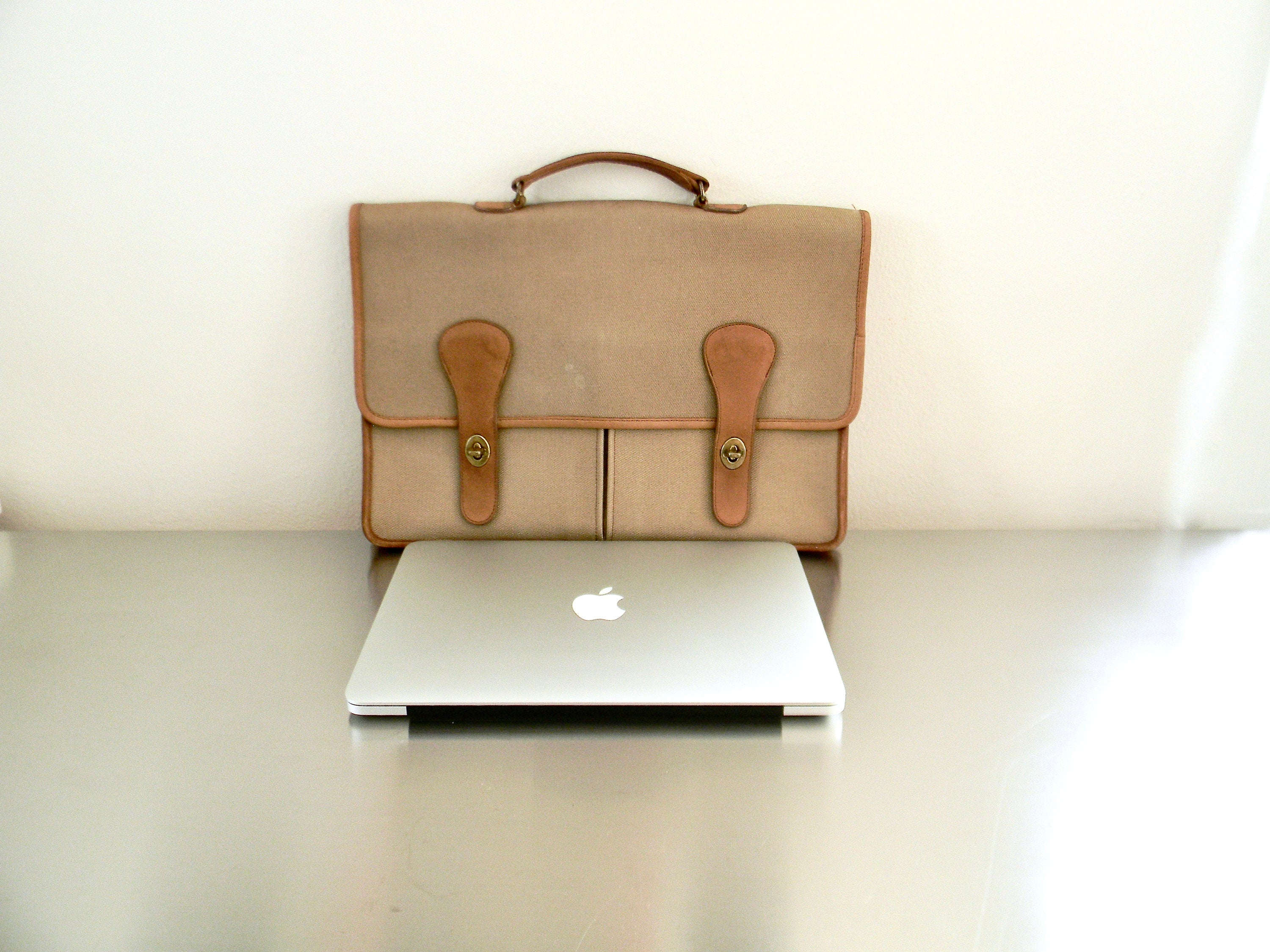 Vintage 80's Khaki Twill Briefcase Bag by Coach | Shop THRILLING