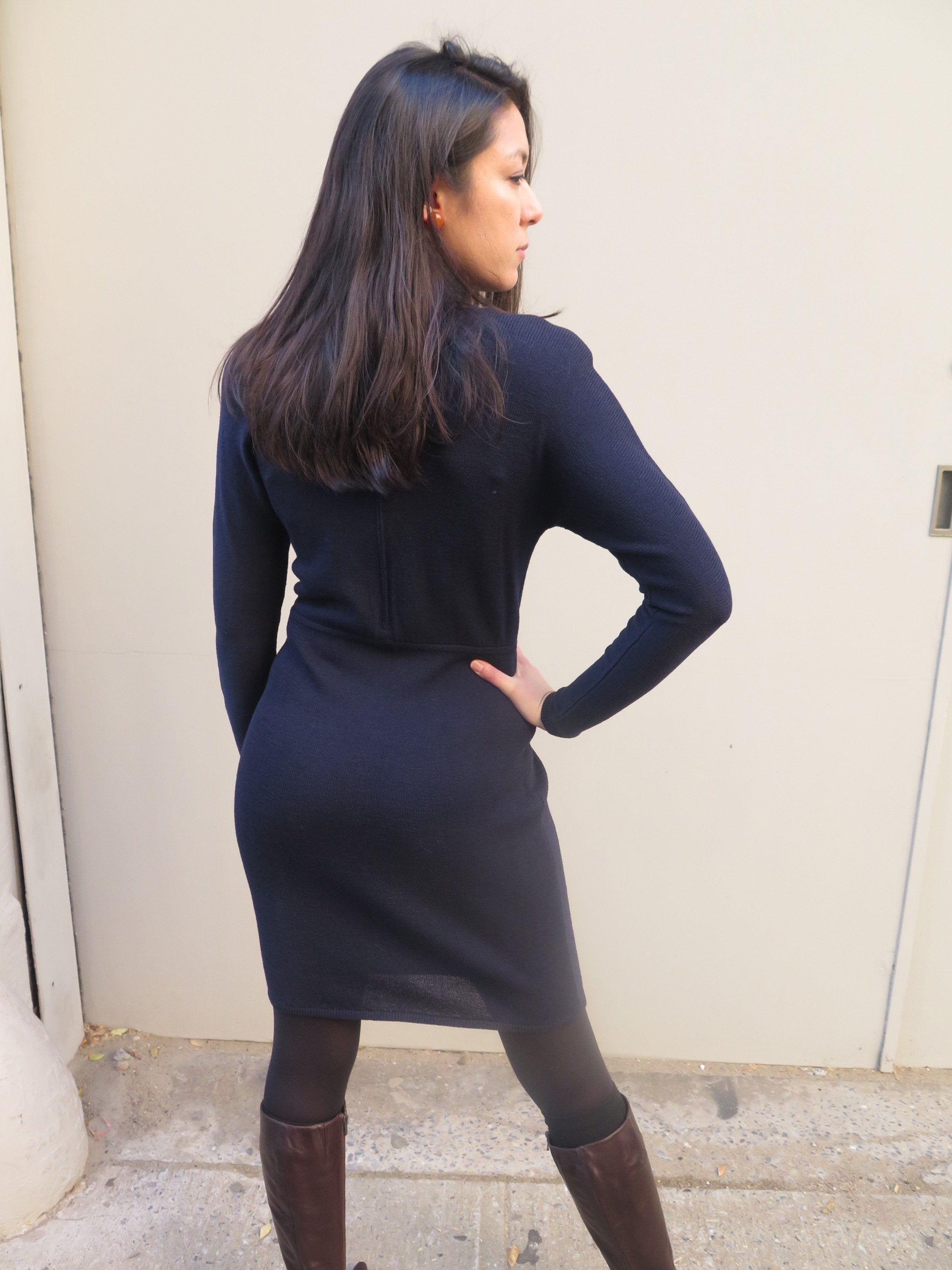 Vintage 80's Blue Wool Knit Secretary Dress by St. John for Saks Fifth ...