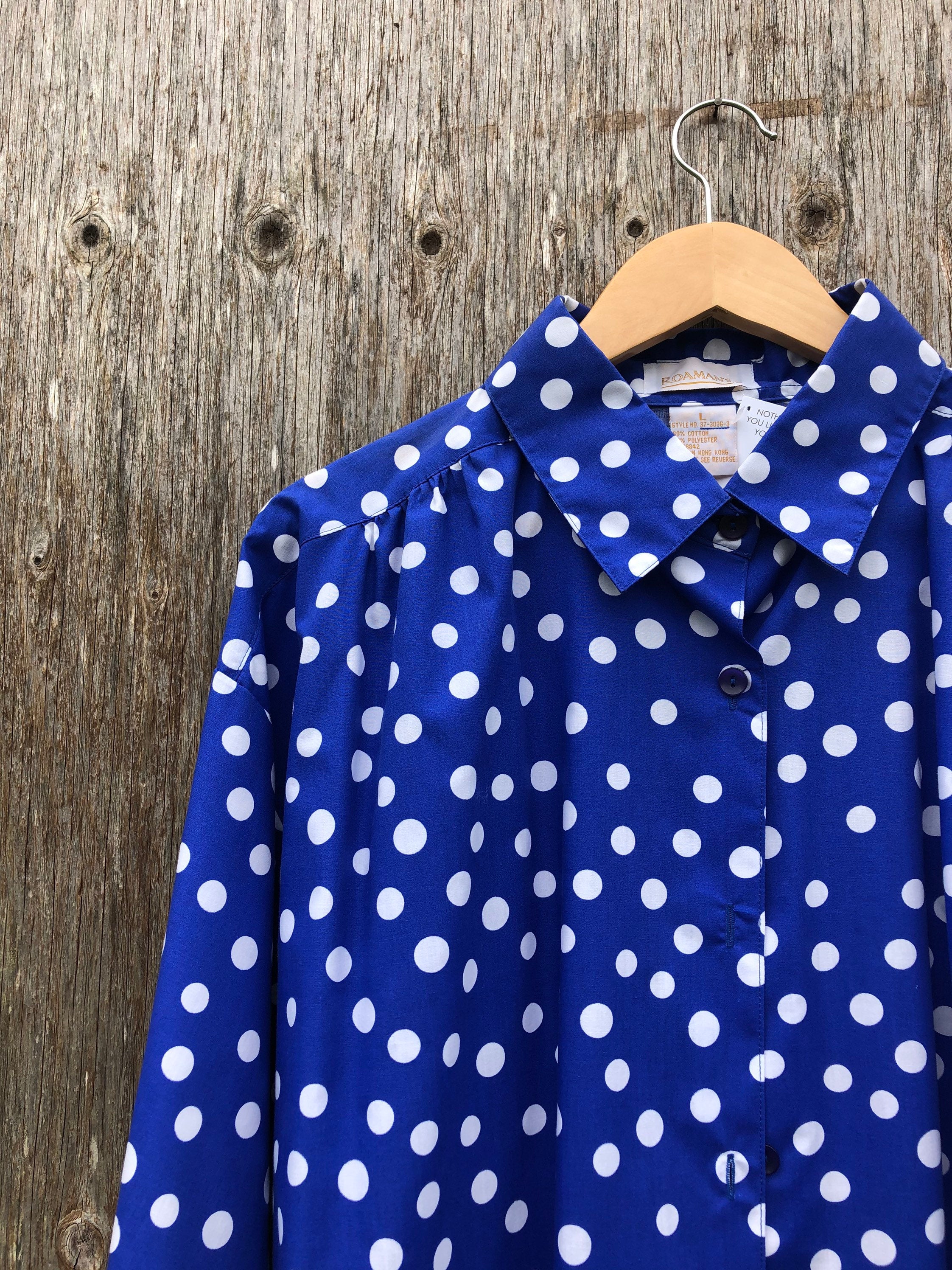 Vintage 90's Blue Polka Dot Button Up by Roaman's | Shop THRILLING