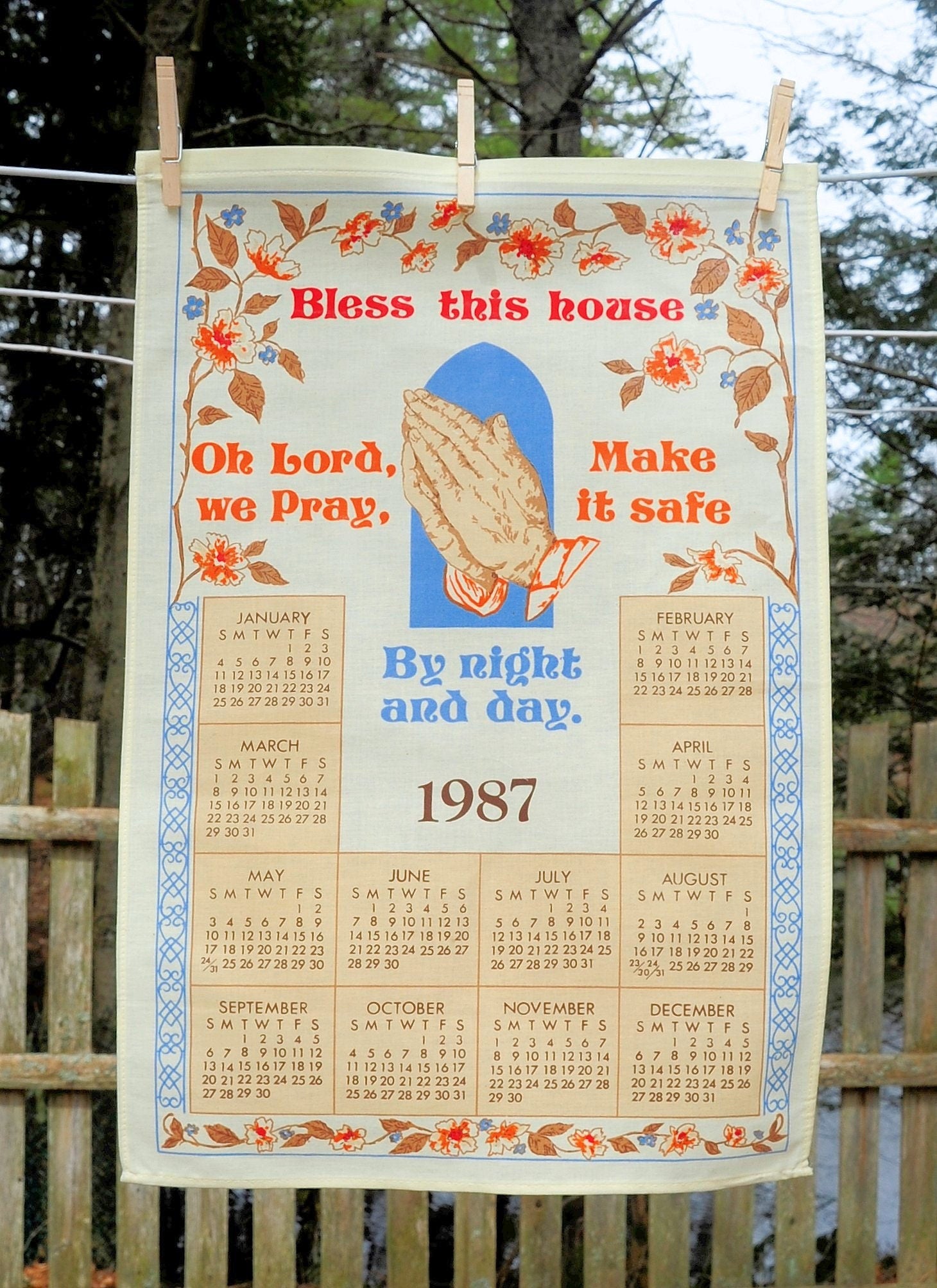 Vintage Vtg 1987 'bless This House' Prayer Calendar Tea Towel ...