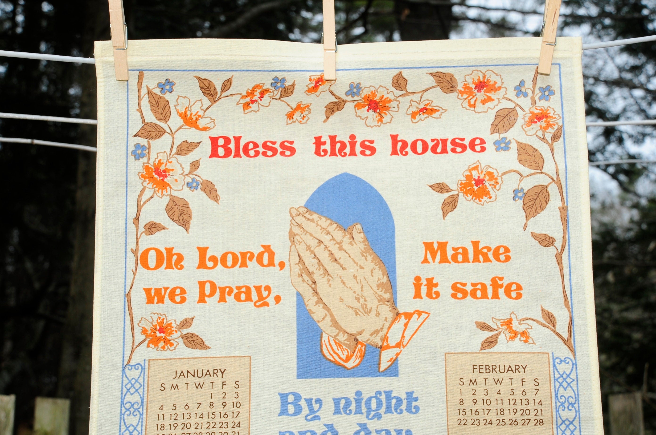 Vintage Vtg 1987 'bless This House' Prayer Calendar Tea Towel ...