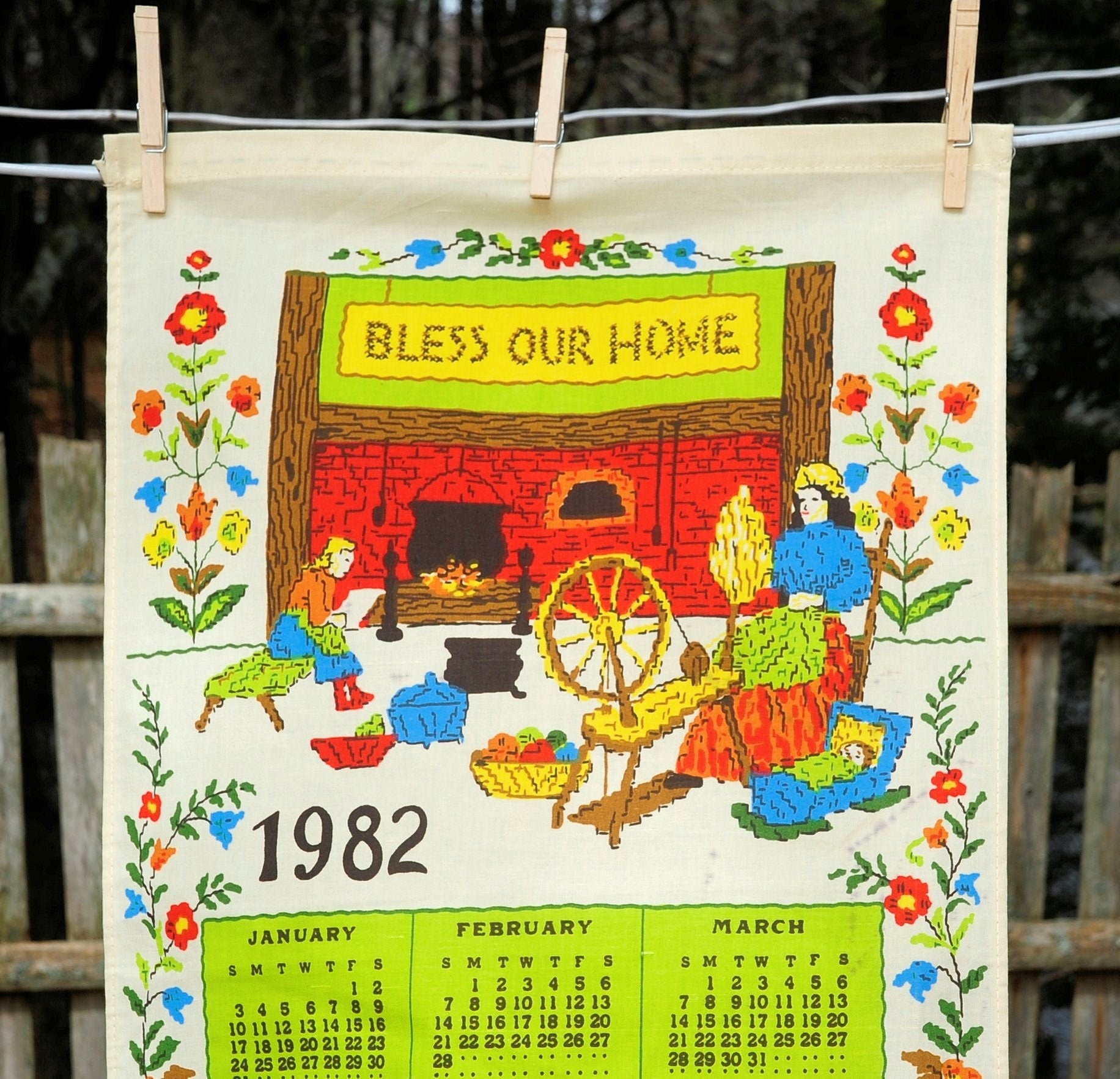 Vintage Vtg 1982 Bless Our Home Prayer Calendar Tea Towel Anniversary ...