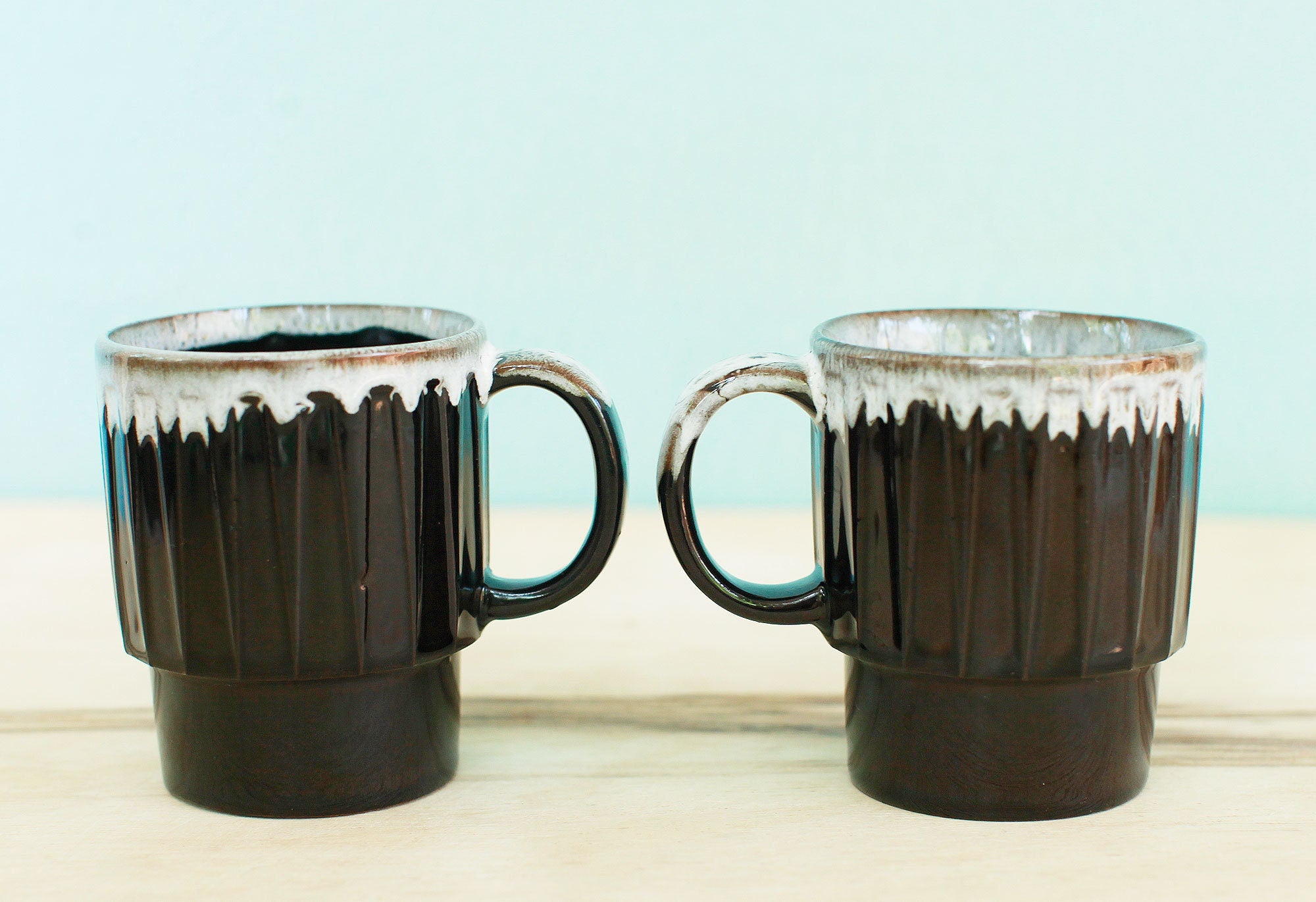 Vintage Mid Mod Stacking Mugs Set of 2 Terra Cotta Ceramic Mugs In a ...