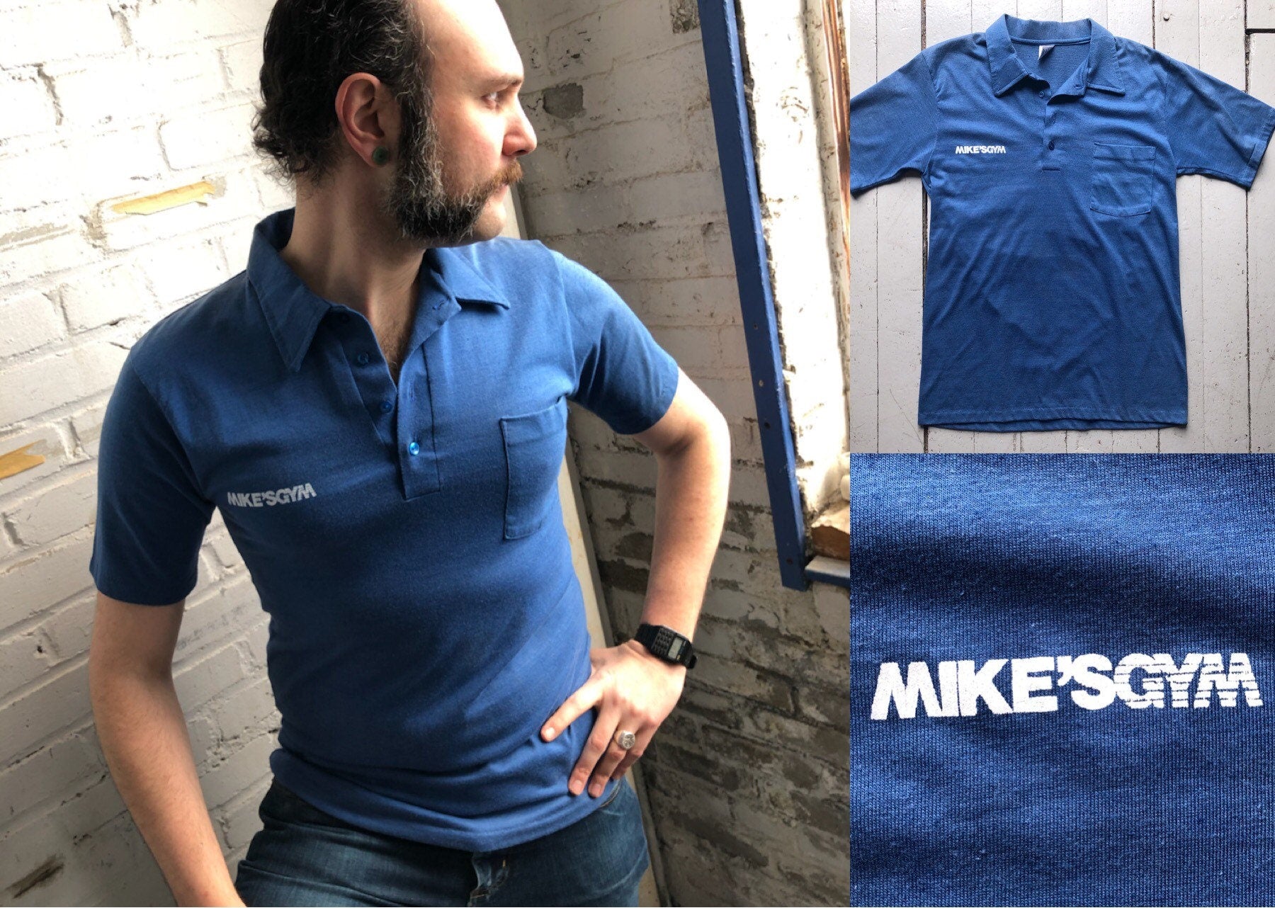 Vintage 70s Mike’s Gym Logo Blue Polo Short Sleeve Shirt by Soffe ...