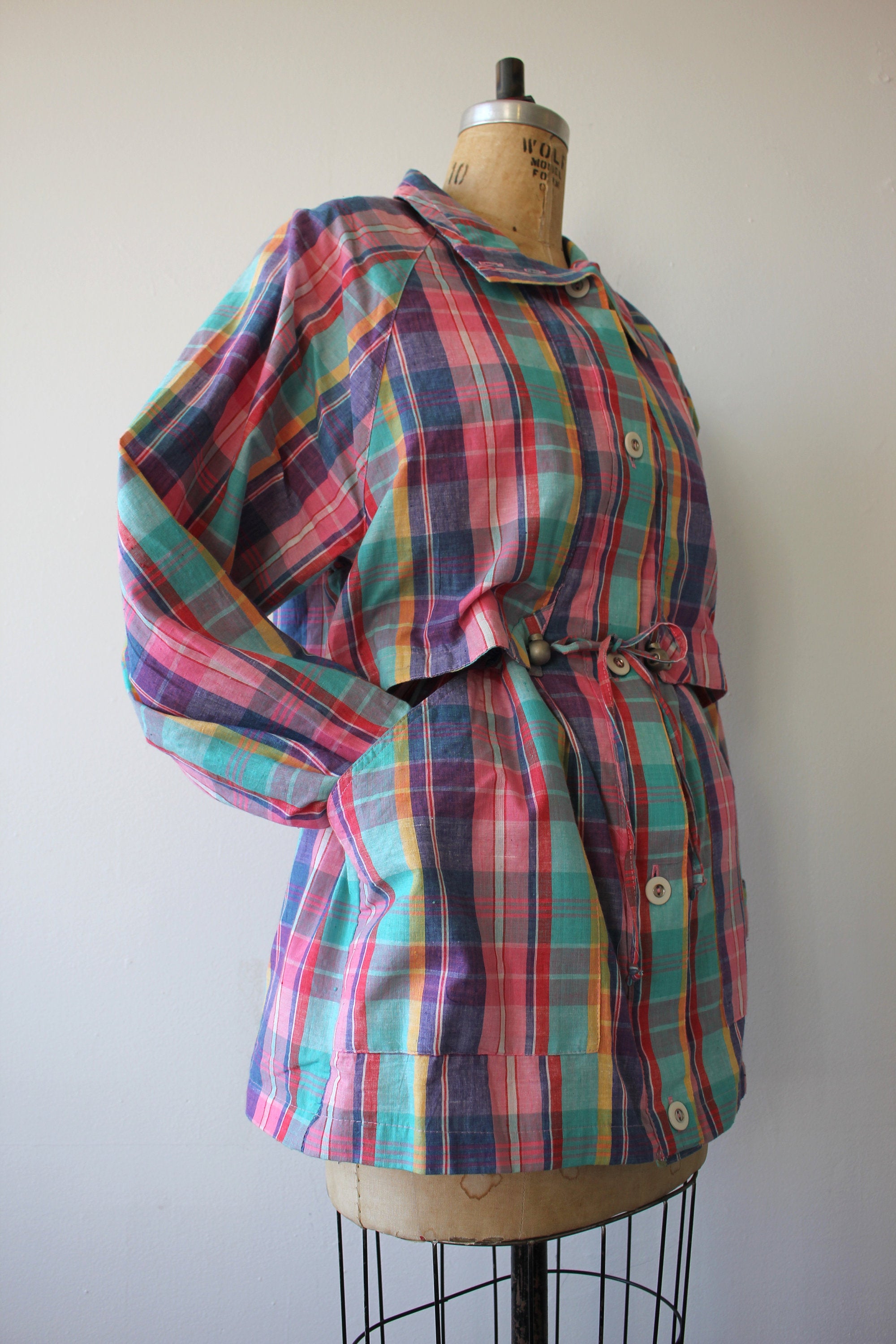Vintage 80's Pastel Blue and Pink Plaid Jacket by Current Seen | Shop ...