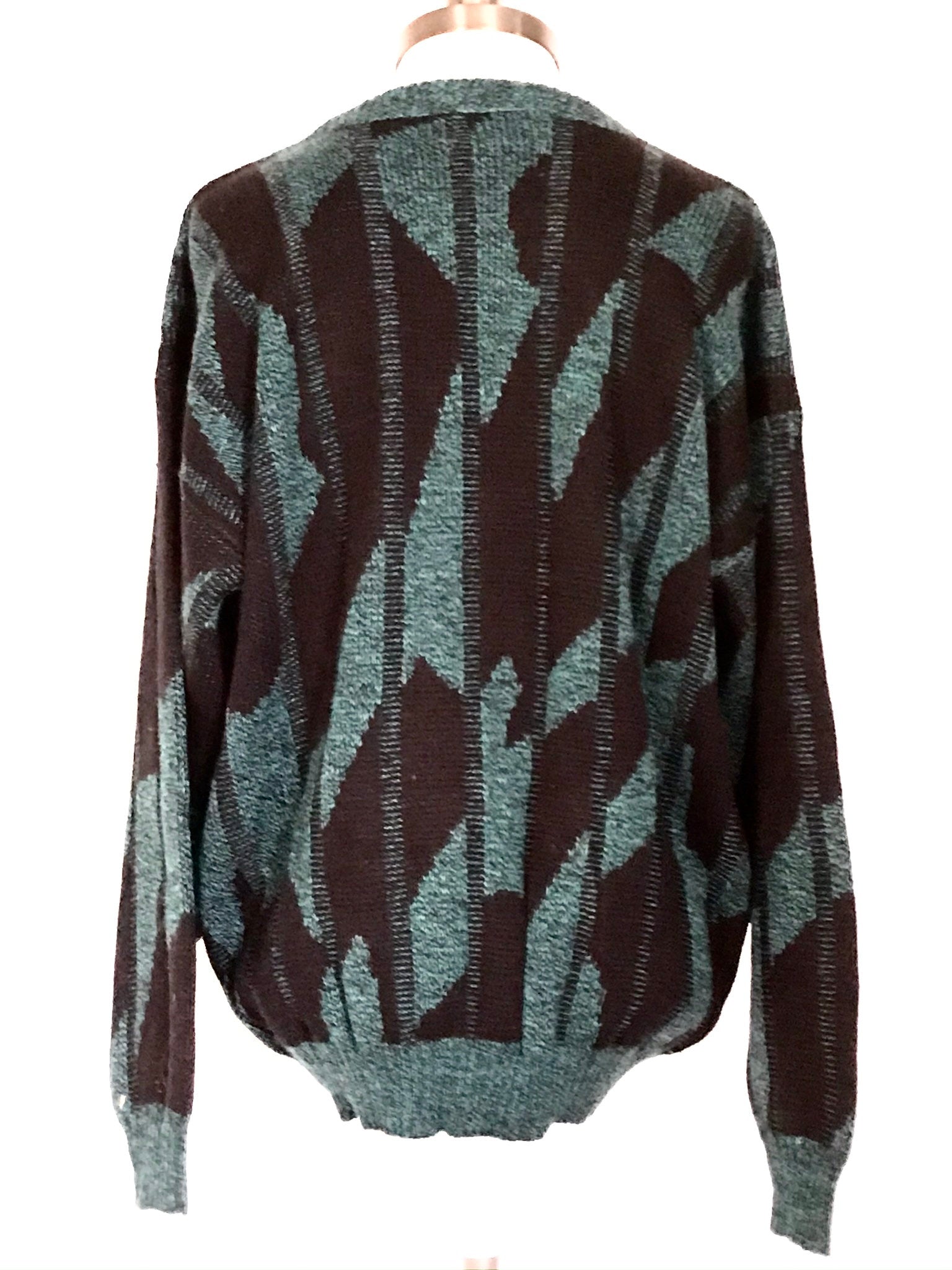 Vintage 80's/90's Black and Green Abstract Geometric Print Sweater by ...