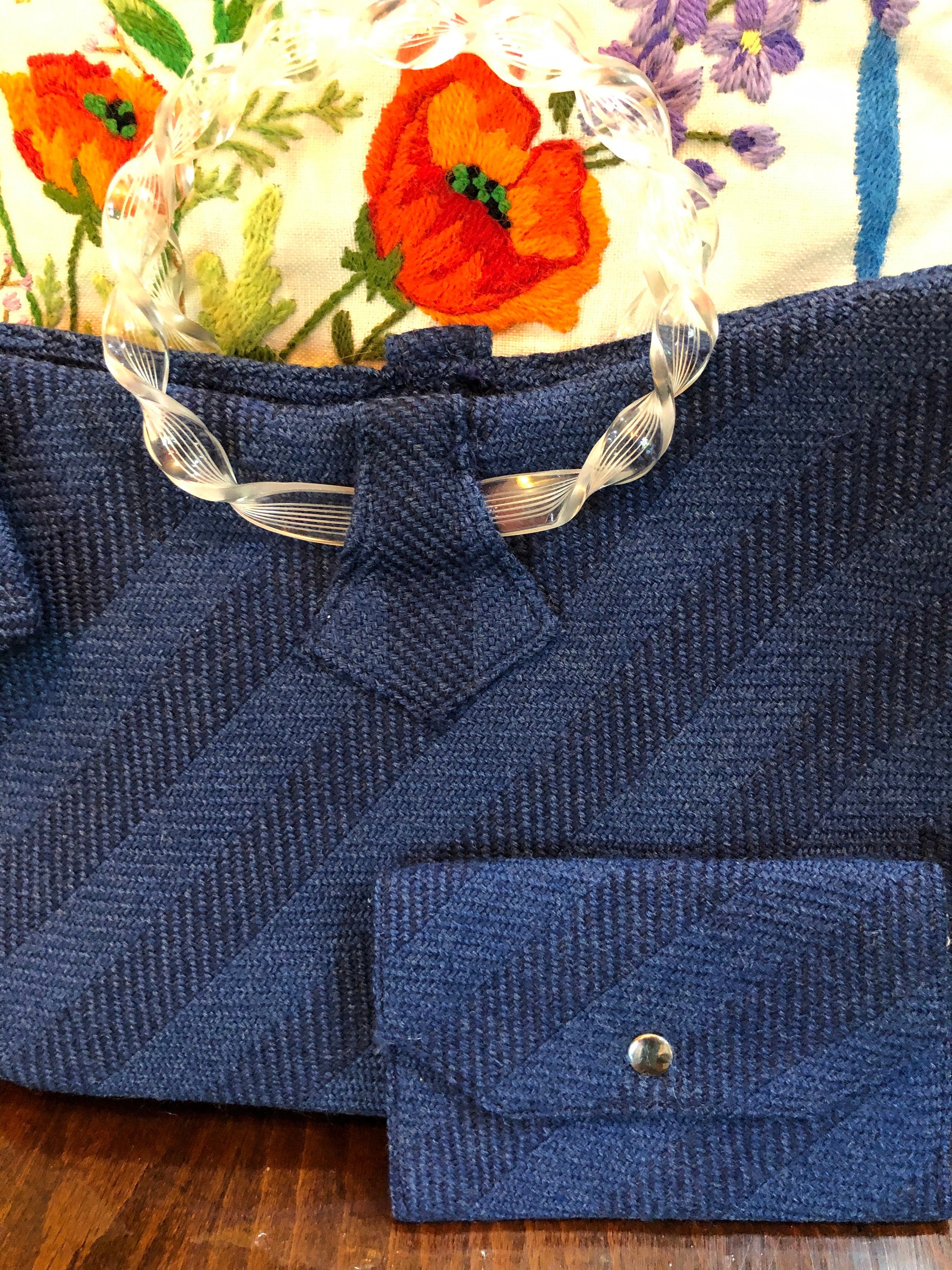 Vintage Blue Tweed with Clear Lucite Handles Handbag by Christine ...